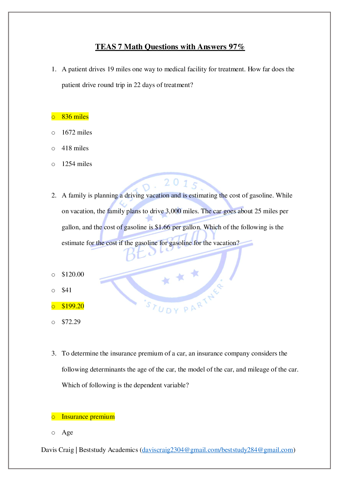 TEAS 7 MATH V1 - Scholarfriends