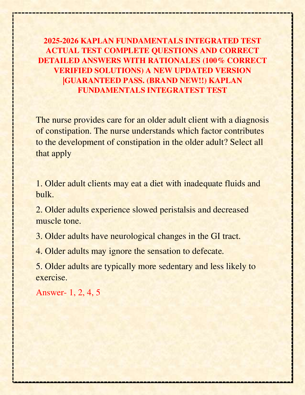 2025-2026 KAPLAN FUNDAMENTALS INTEGRATED TEST ACTUAL TEST COMPLETE ...