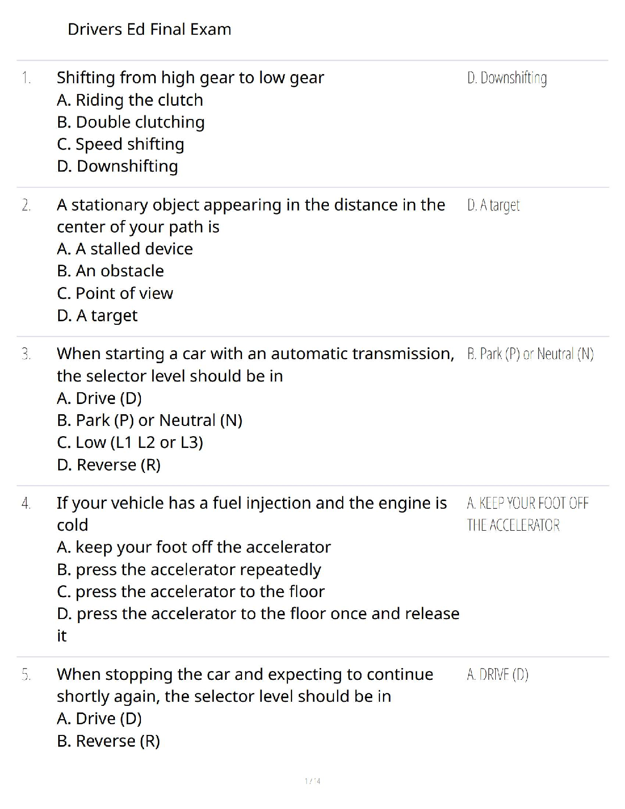 Drivers Ed Final Exam - Scholarfriends