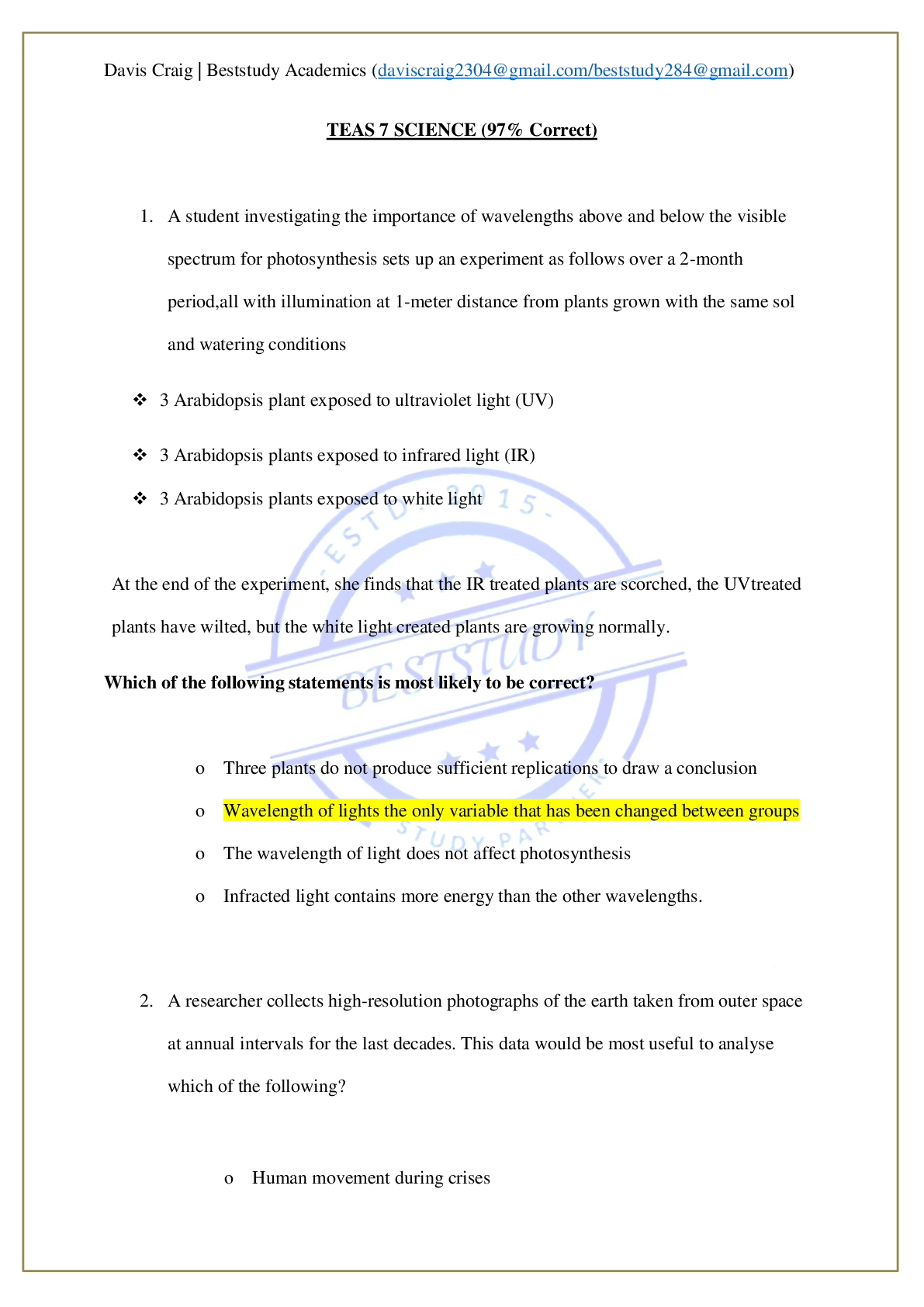 TEAS 7 SCIENCE V3 - Scholarfriends