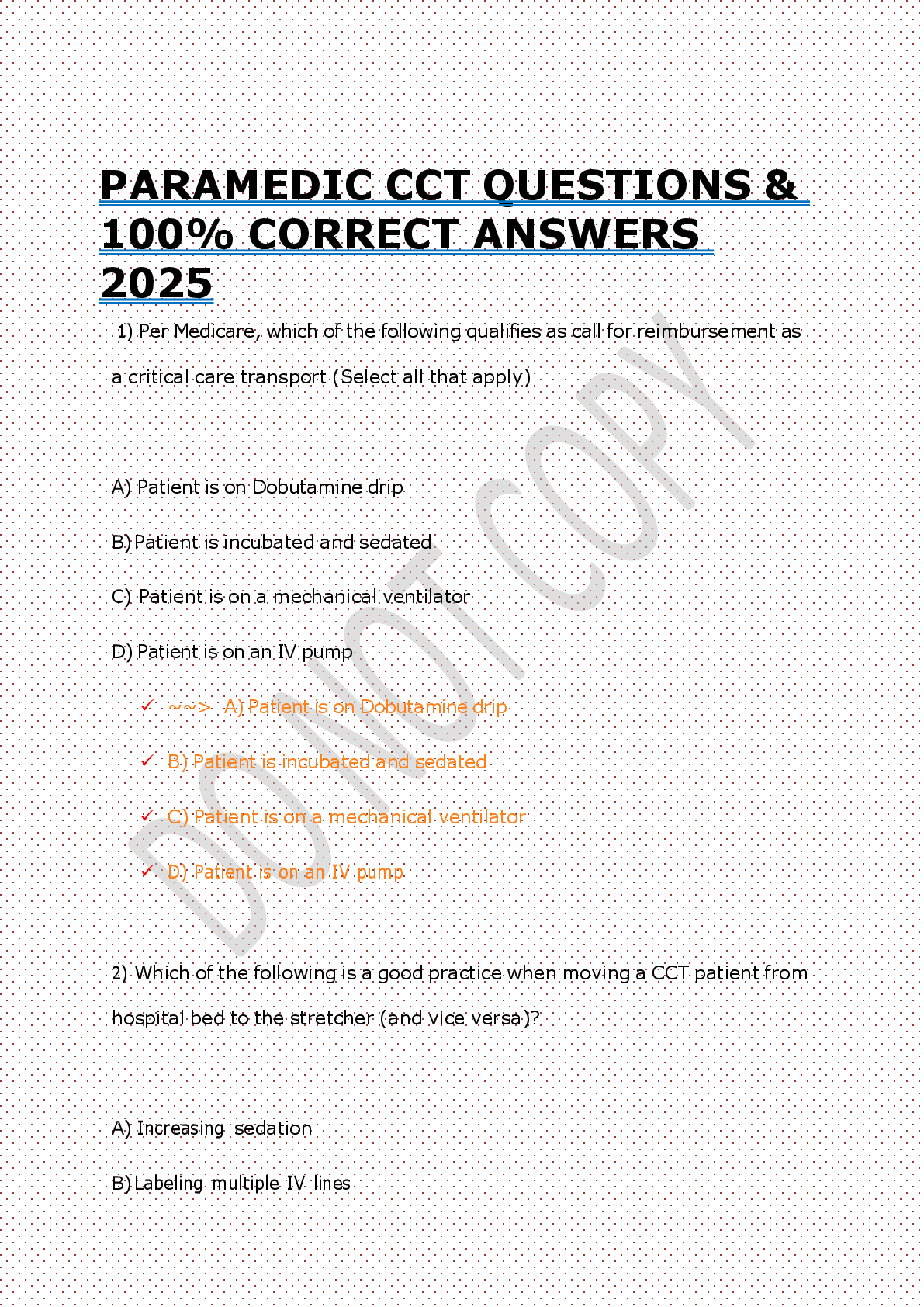 PARAMEDIC CCT QUESTIONS & 100% CORRECT ANSWERS 2025 - Scholarfriends