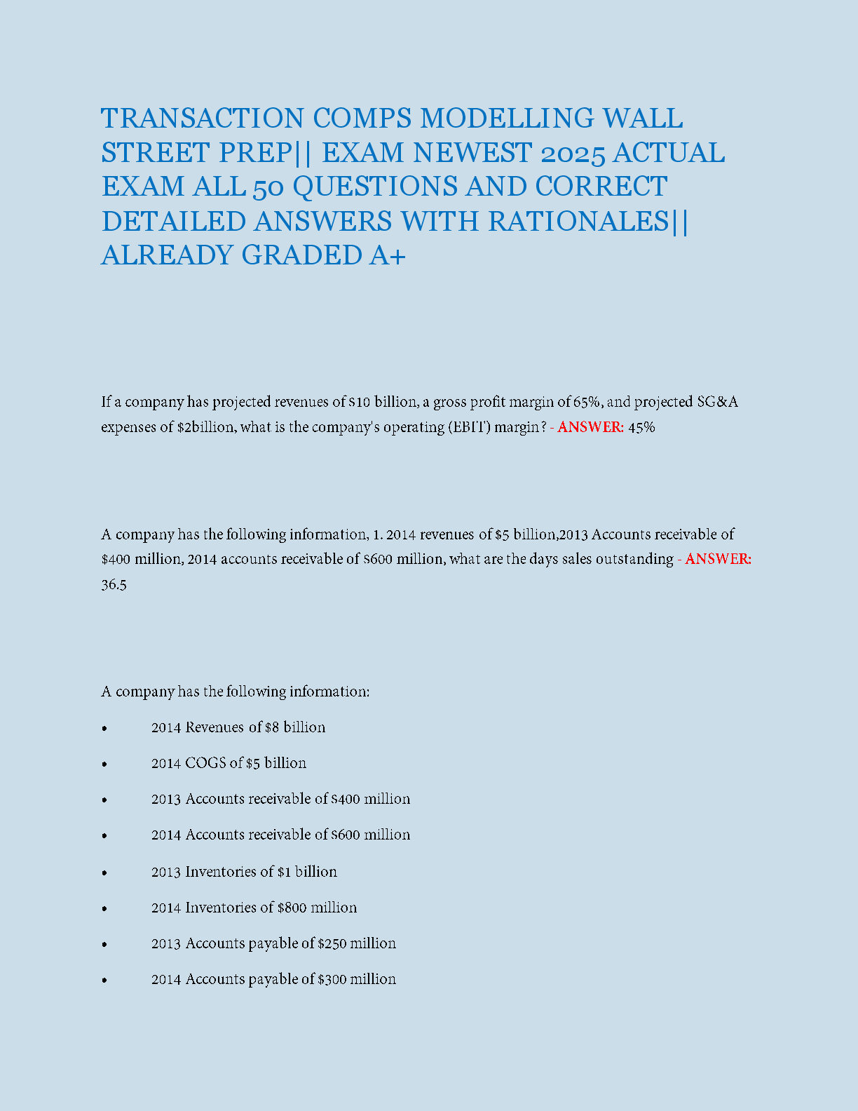 TRANSACTION COMPS MODELLING WALL STREET PREP EXAM NEWEST 2025 ACTUAL ...