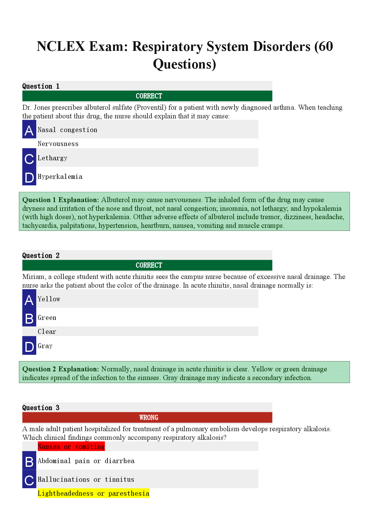 NCLEX Exam Respiratory System Disorders (60 Questions and answers ...