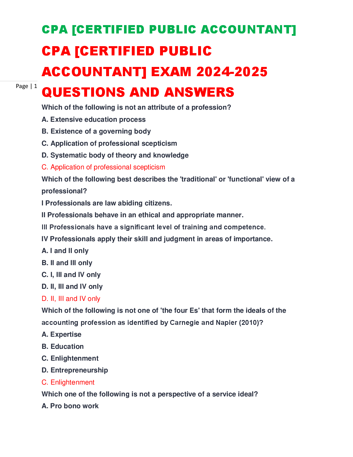 CPA [CERTIFIED PUBLIC ACCOUNTANT] EXAM 2024-2025 QUESTIONS AND ANSWERS ...