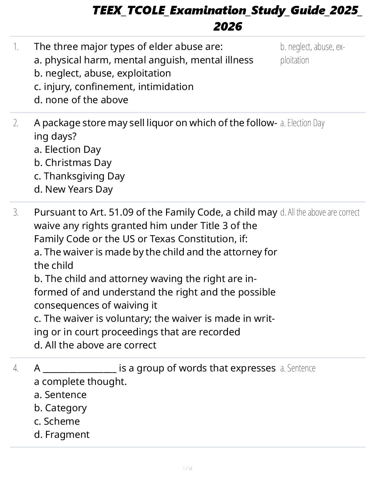 TEEX TCOLE Examination Study Guide 2025 - Scholarfriends