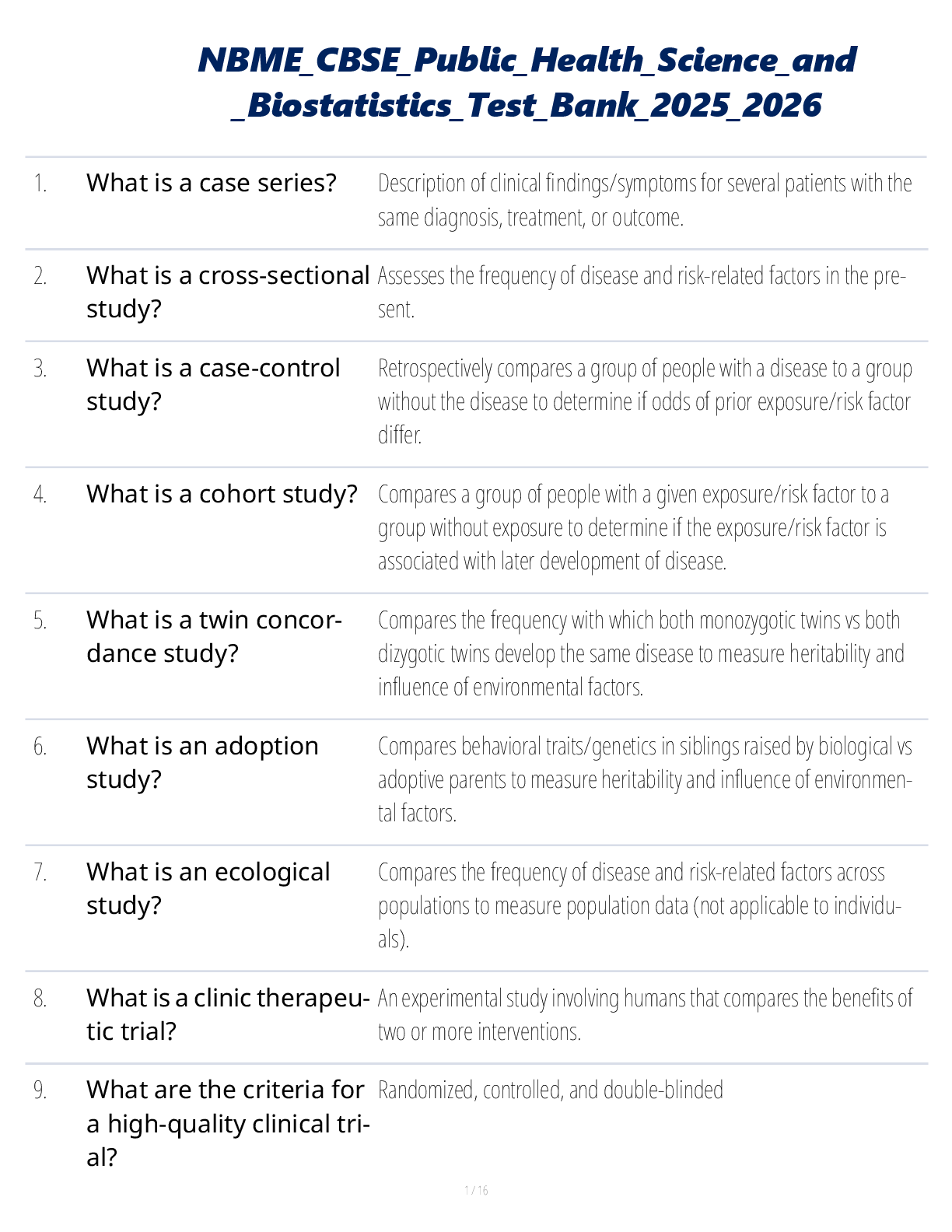 NBME CBSE Public Health Science and Biostatistics Test Bank 2025 ...