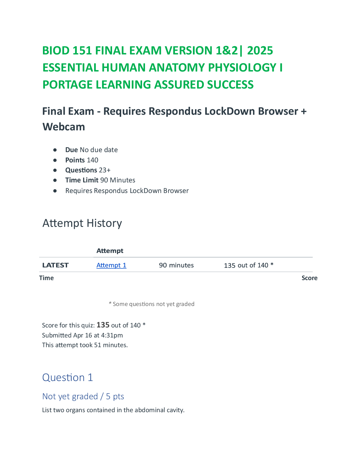 BIOD 151 FINAL EXAM VERSION 1&2 2025 ESSENTIAL HUMAN ANATOMY PHYSIOLOGY ...