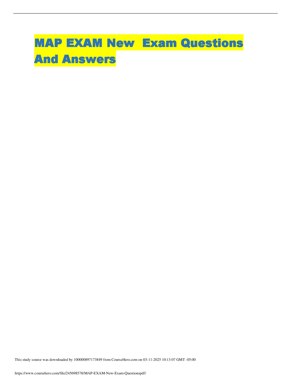 MAP EXAM New Exam Questions And Answers - Scholarfriends