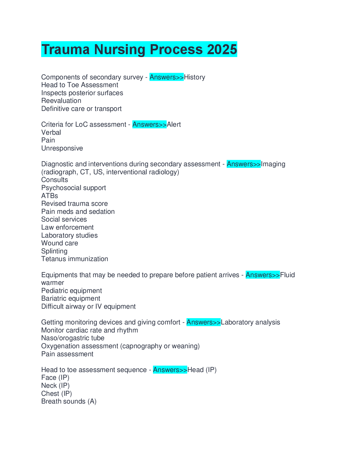 Trauma nursing process 2025 - Scholarfriends