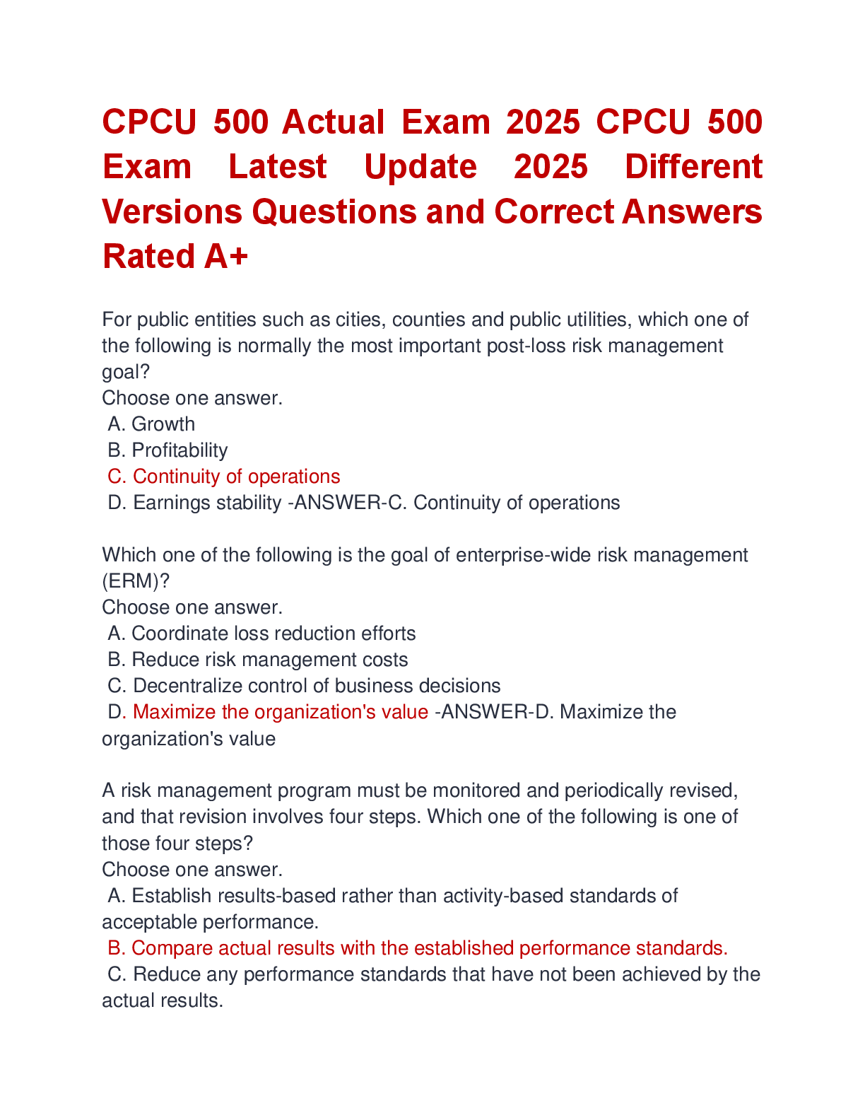 CPCU 500 Actual Exam 2025 CPCU 500 Exam Latest Update 2025 Different ...