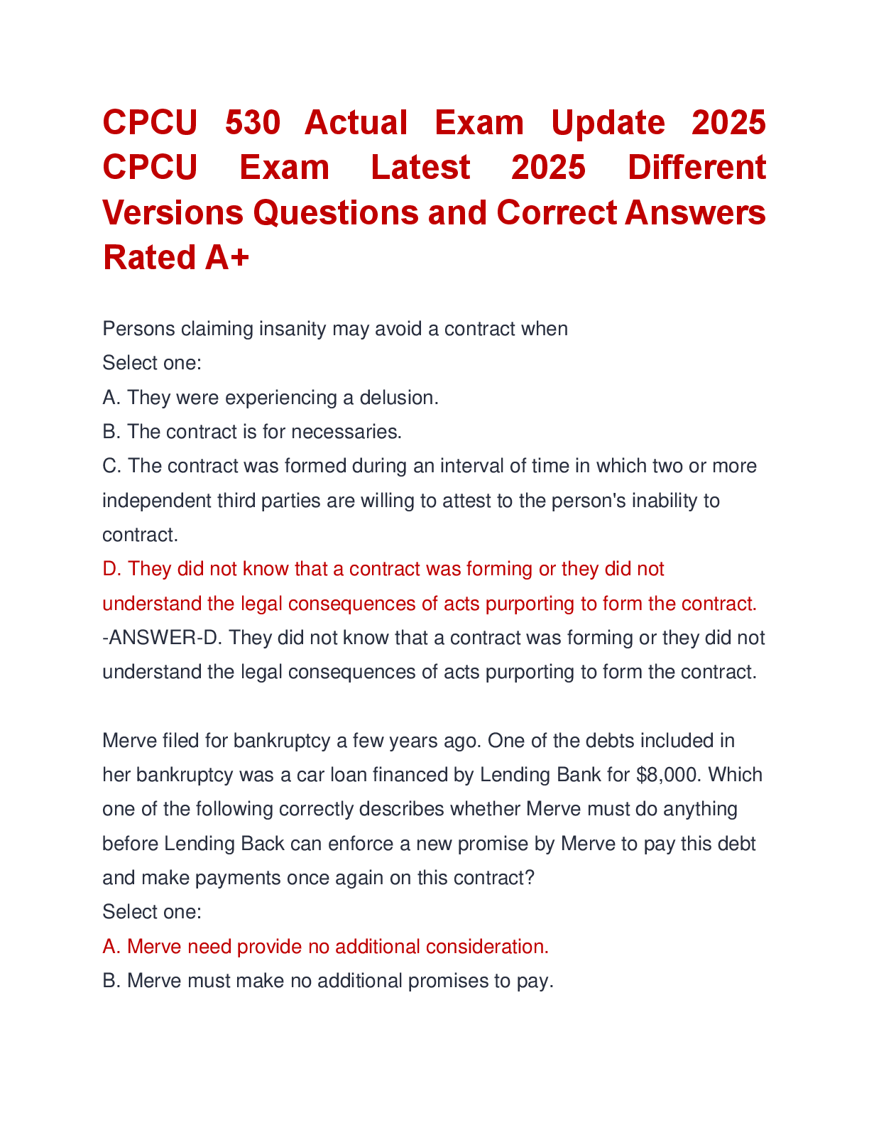 CPCU 530 Actual Exam Update 2025 CPCU Exam Latest 2025 Different ...