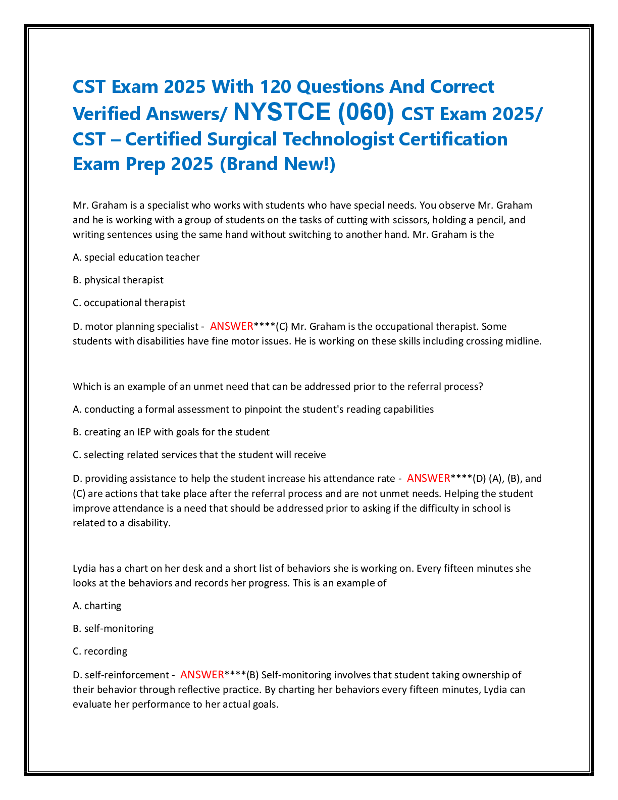 CST Exam 2025 With 120 Questions And Correct Verified Answers/ NYSTCE ...
