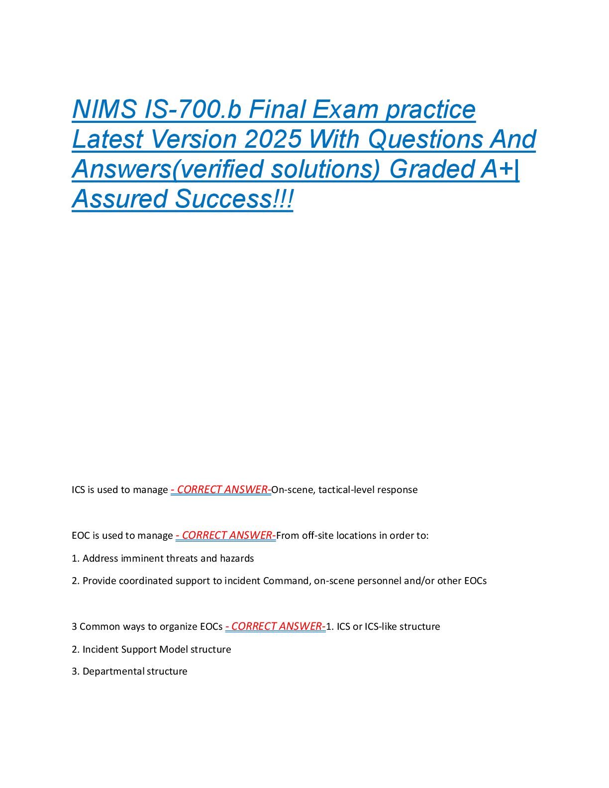 NIMS IS-700.b Final Exam practice Latest Version 2025 With Questions ...