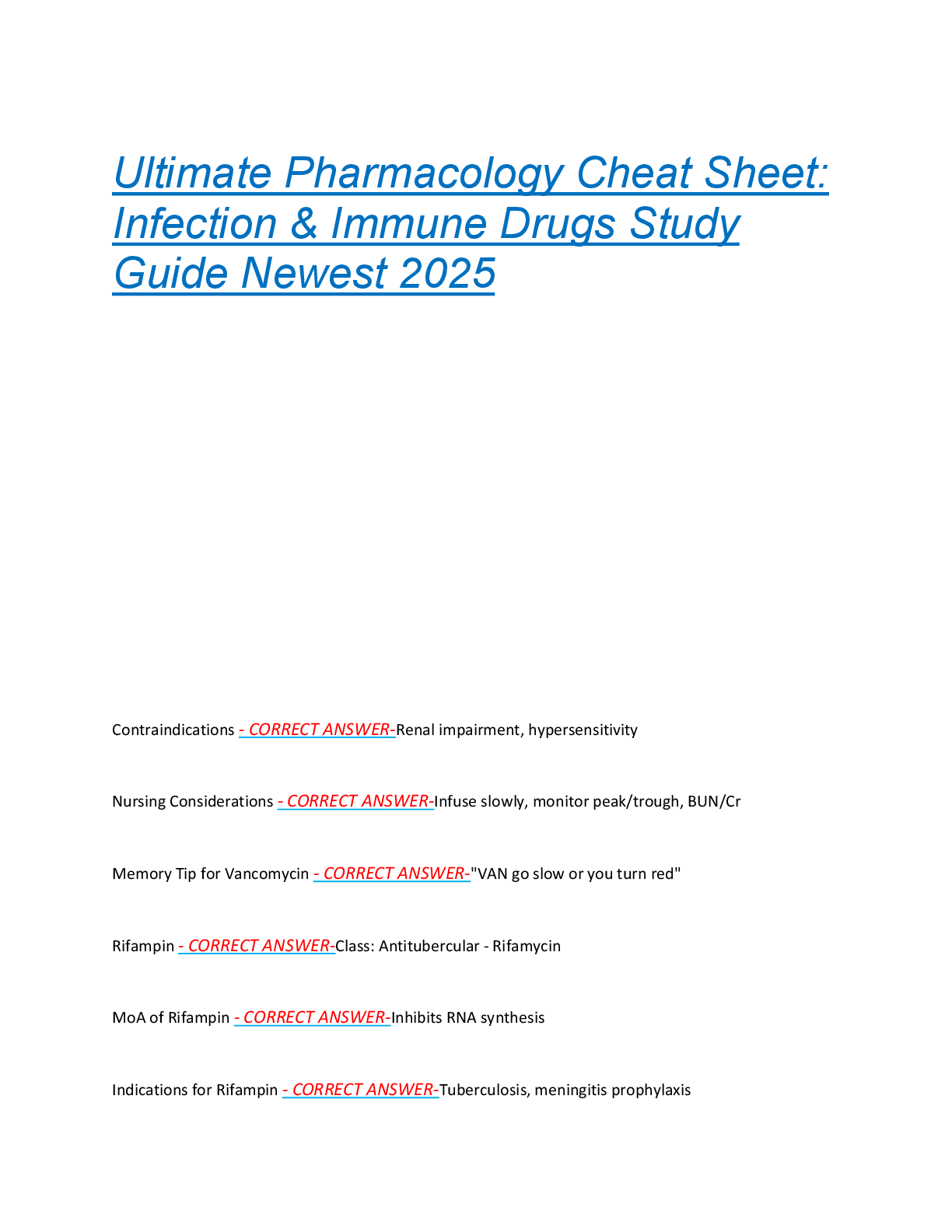 Ultimate Pharmacology Cheat Sheet: Infection & Immune Drugs Study Guide ...