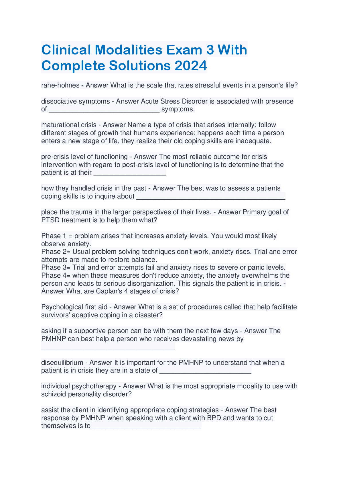 Clinical Modalities Exam 3 With Complete Solutions 2024 - Scholarfriends