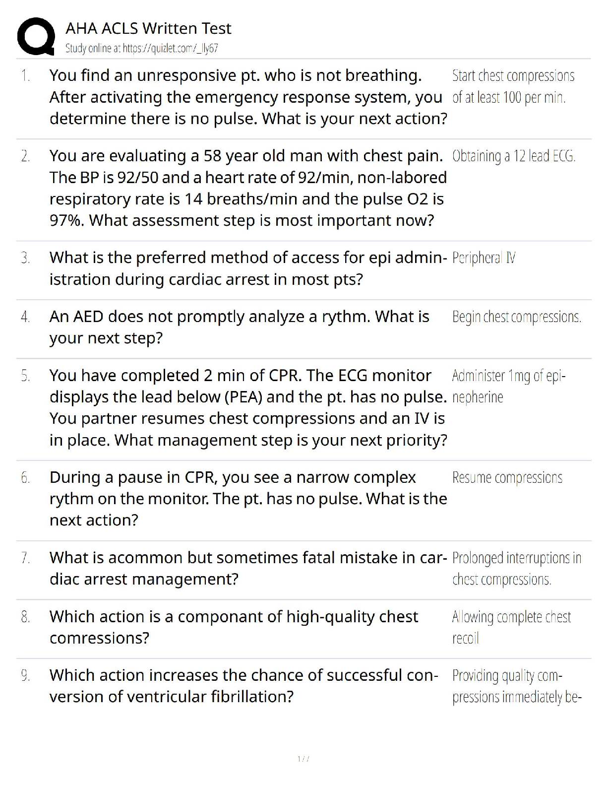 AHA ACLS Written Test / 2025 Update on ACLS Final Exam and ...