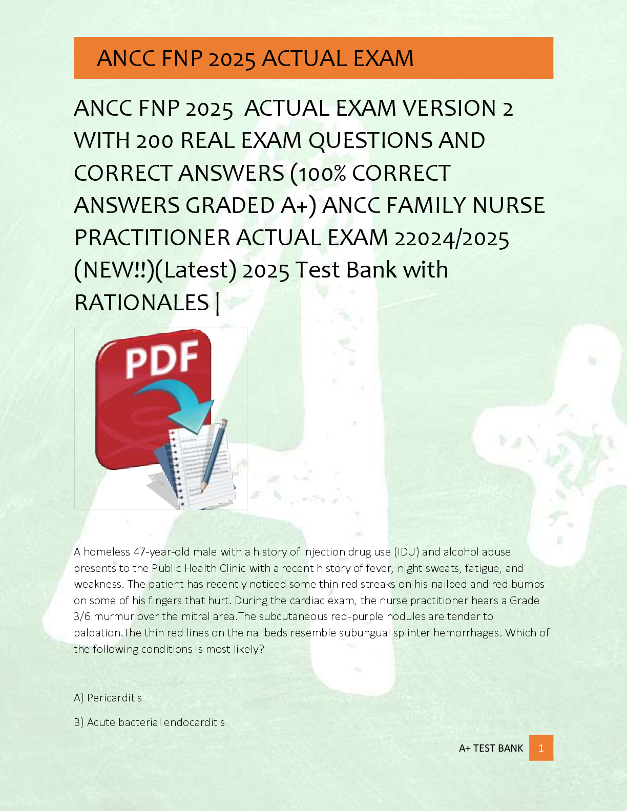 ANCC FNP 2025 ACTUAL EXAM VERSION 2 WITH 200 REAL EXAM QUESTIONS AND ...