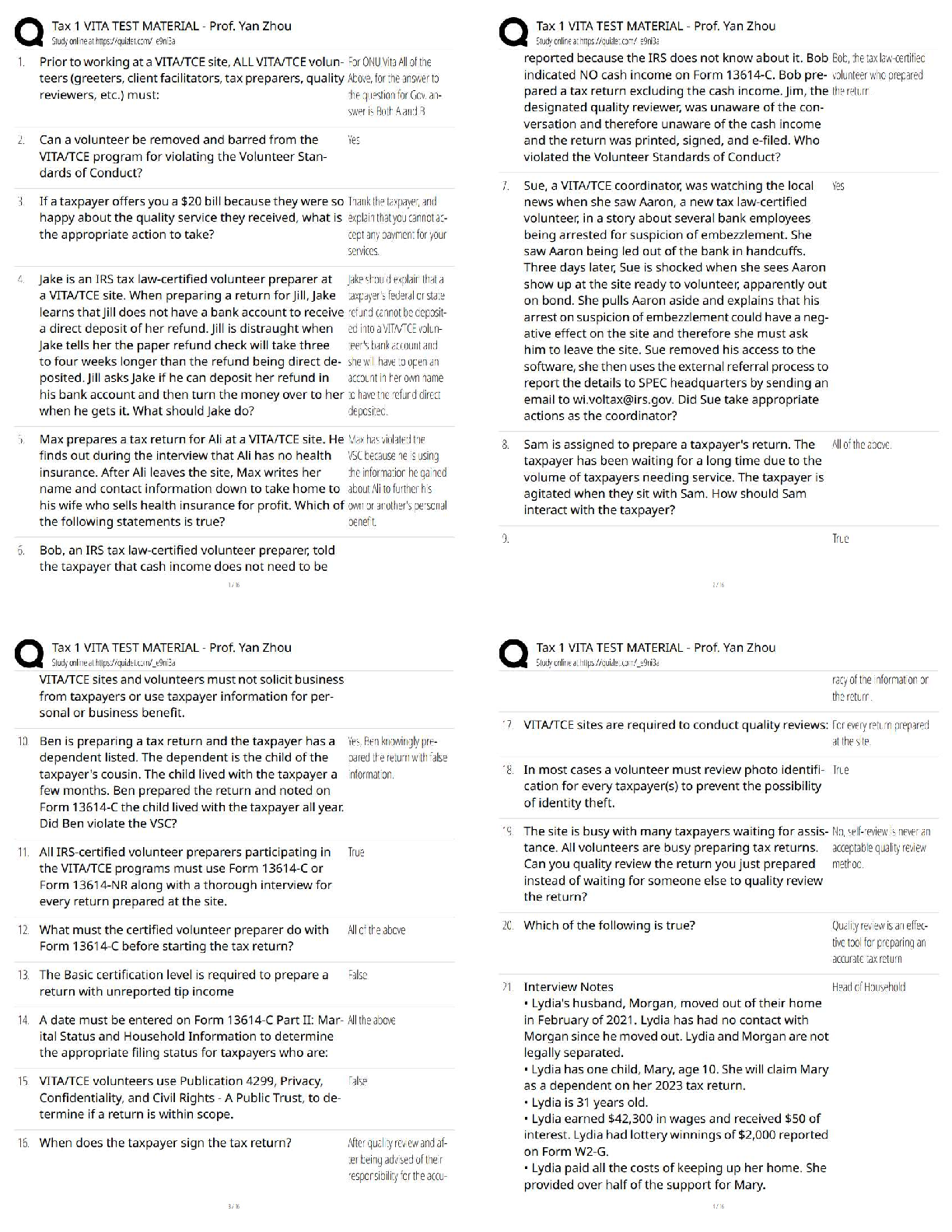 Tax 1 – VITA Test Material (Prof. Yan Zhou) / 2025 Update Study Guide ...