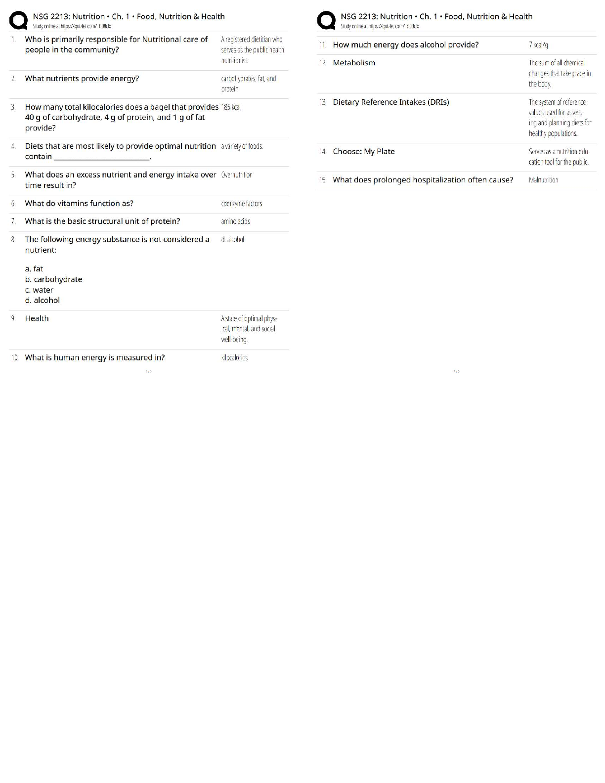 NSG 2213 Nutrition – Chapter 1: Food, Nutrition & Health / Score 100% ...