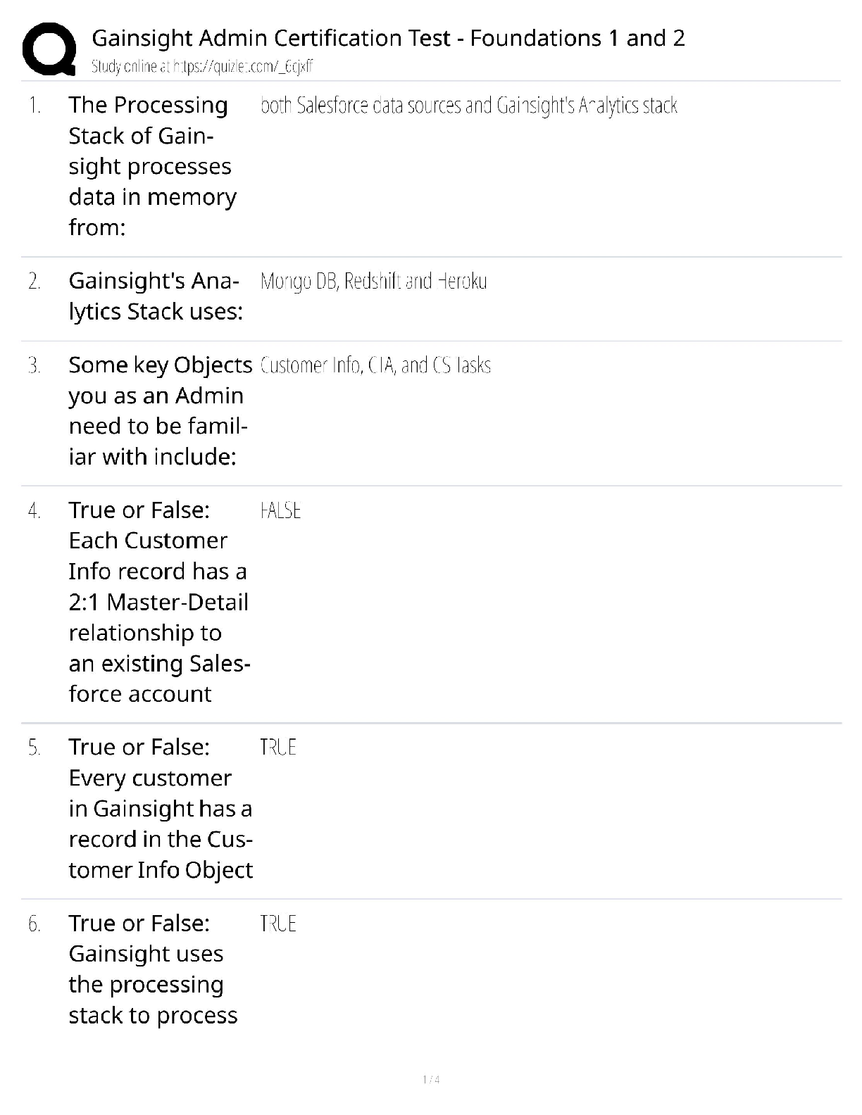 Gainsight Admin Certification Test / Foundations 1 & 2 Guide / 2025 ...