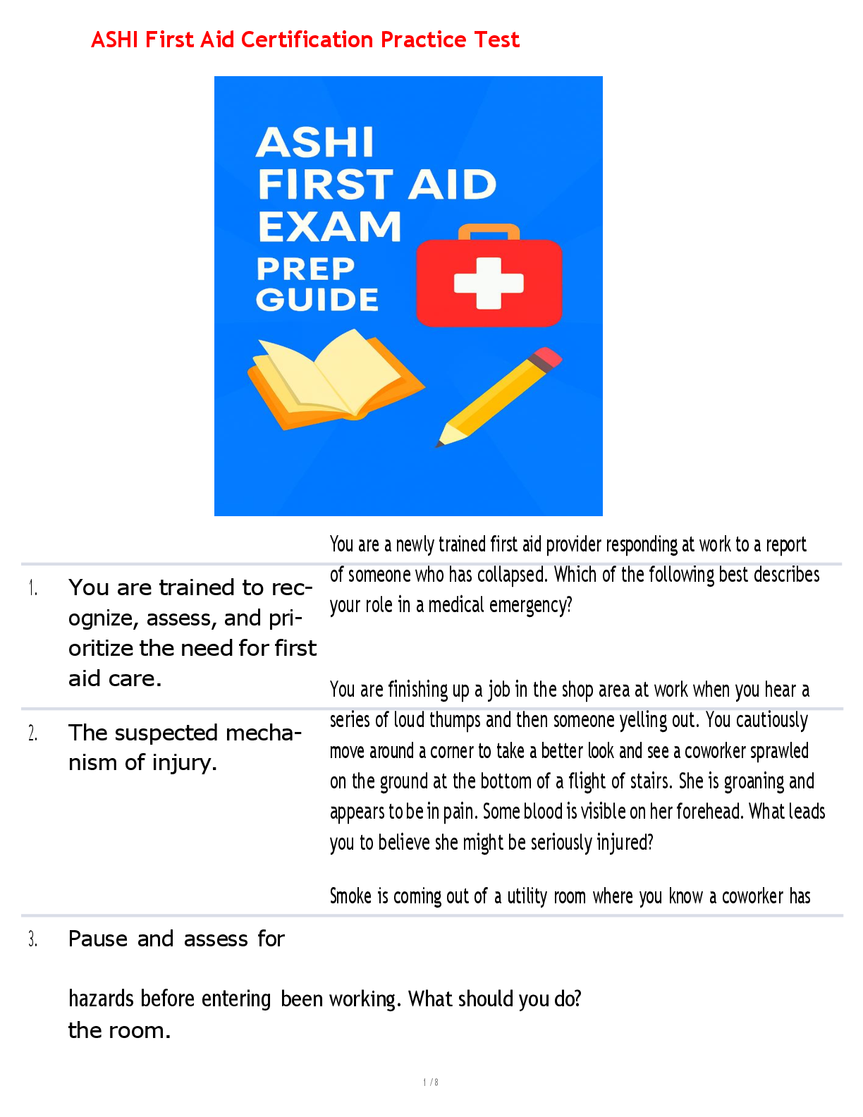 ASHI First Aid Certification Practice Test - Scholarfriends