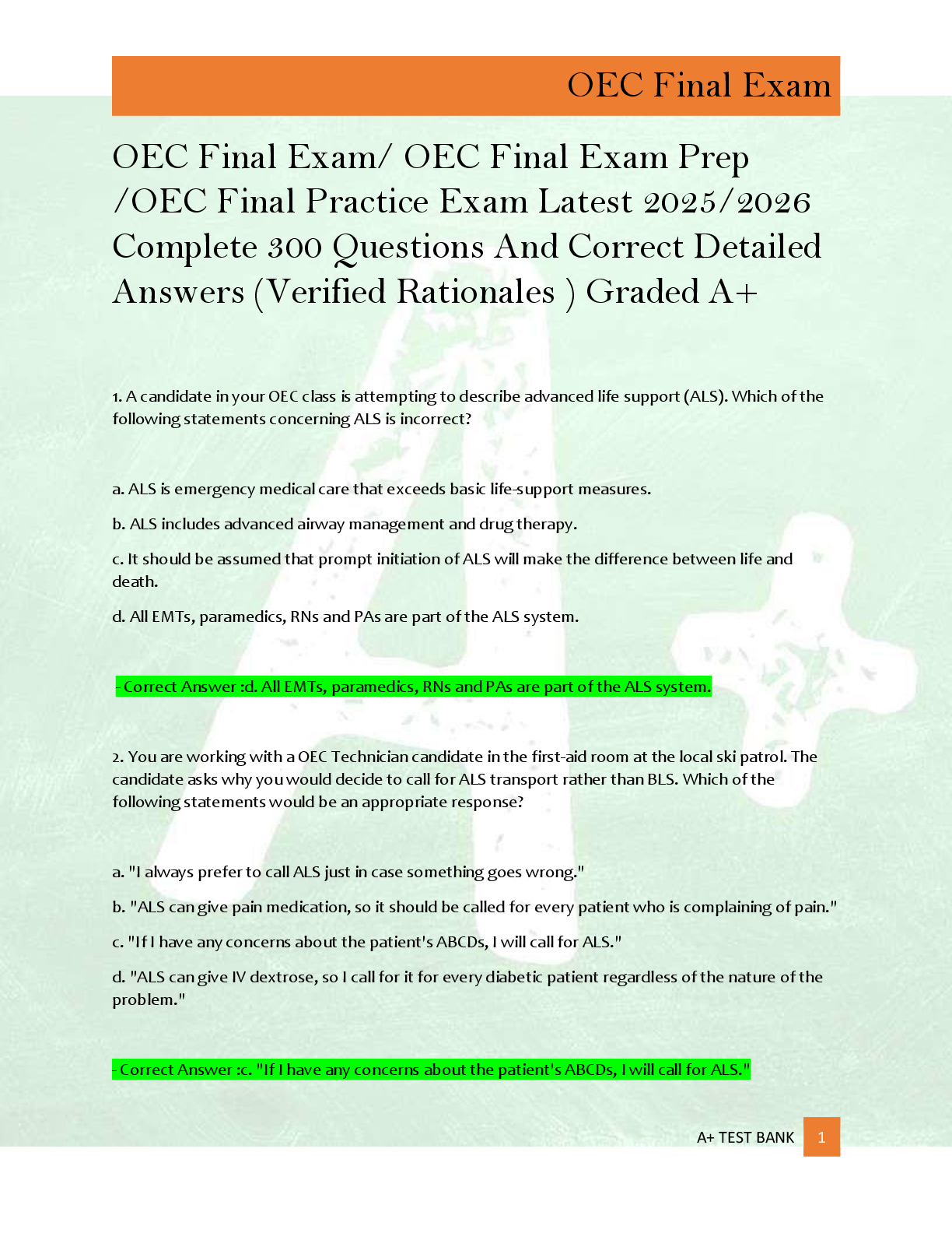 OEC Final Exam/ OEC Final Exam Prep /OEC Final Practice Exam Latest ...
