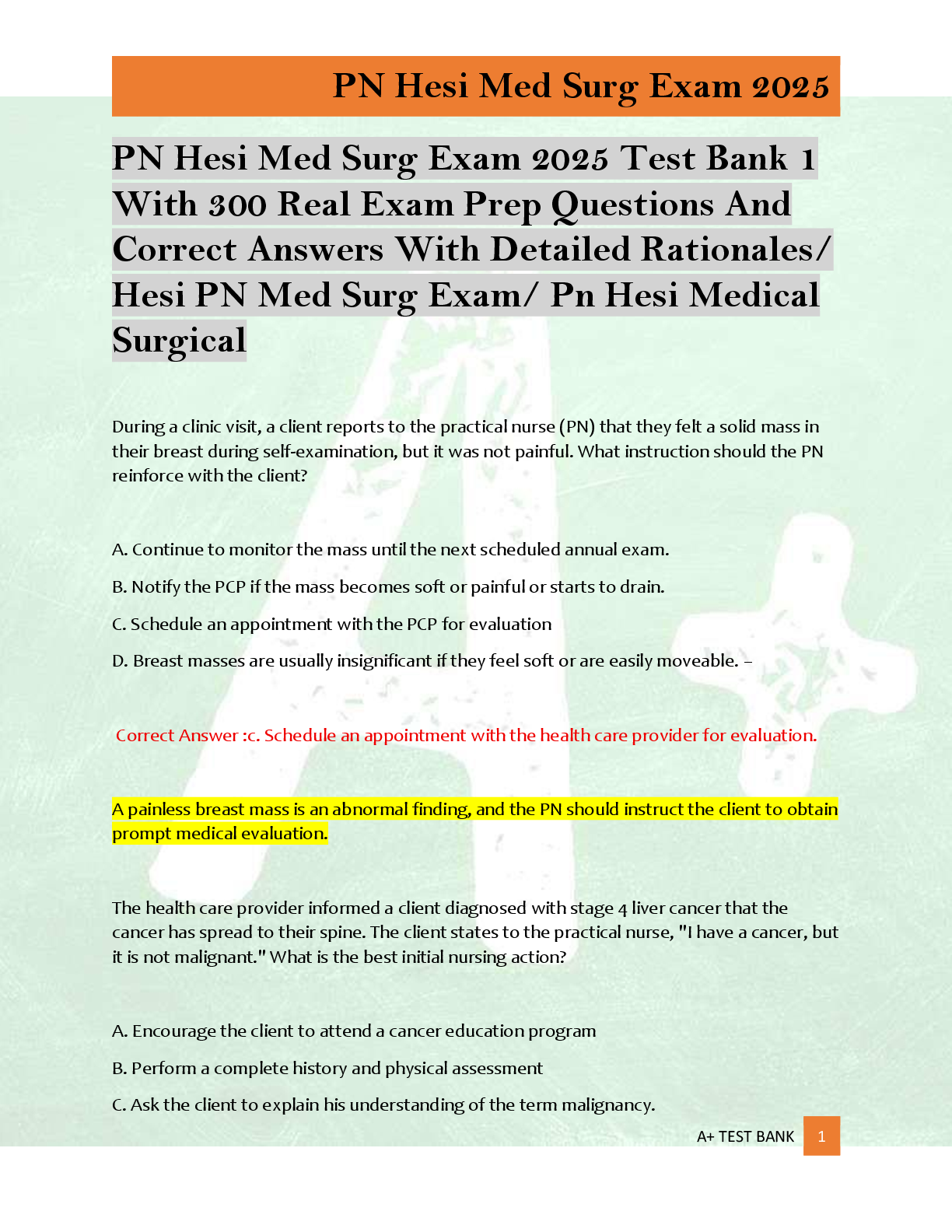PN Hesi Med Surg Exam 2025 Test Bank 1 With 300 Real Exam Prep ...