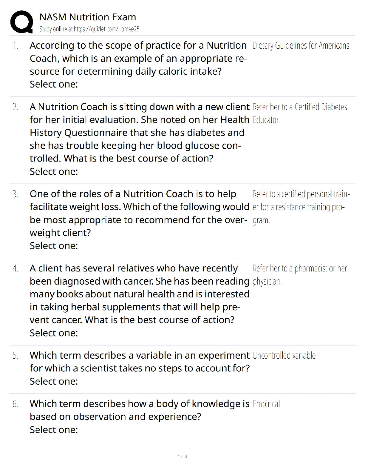 NASM Nutrition Certification Exam / Study Guide + Practice Test / 2025 ...