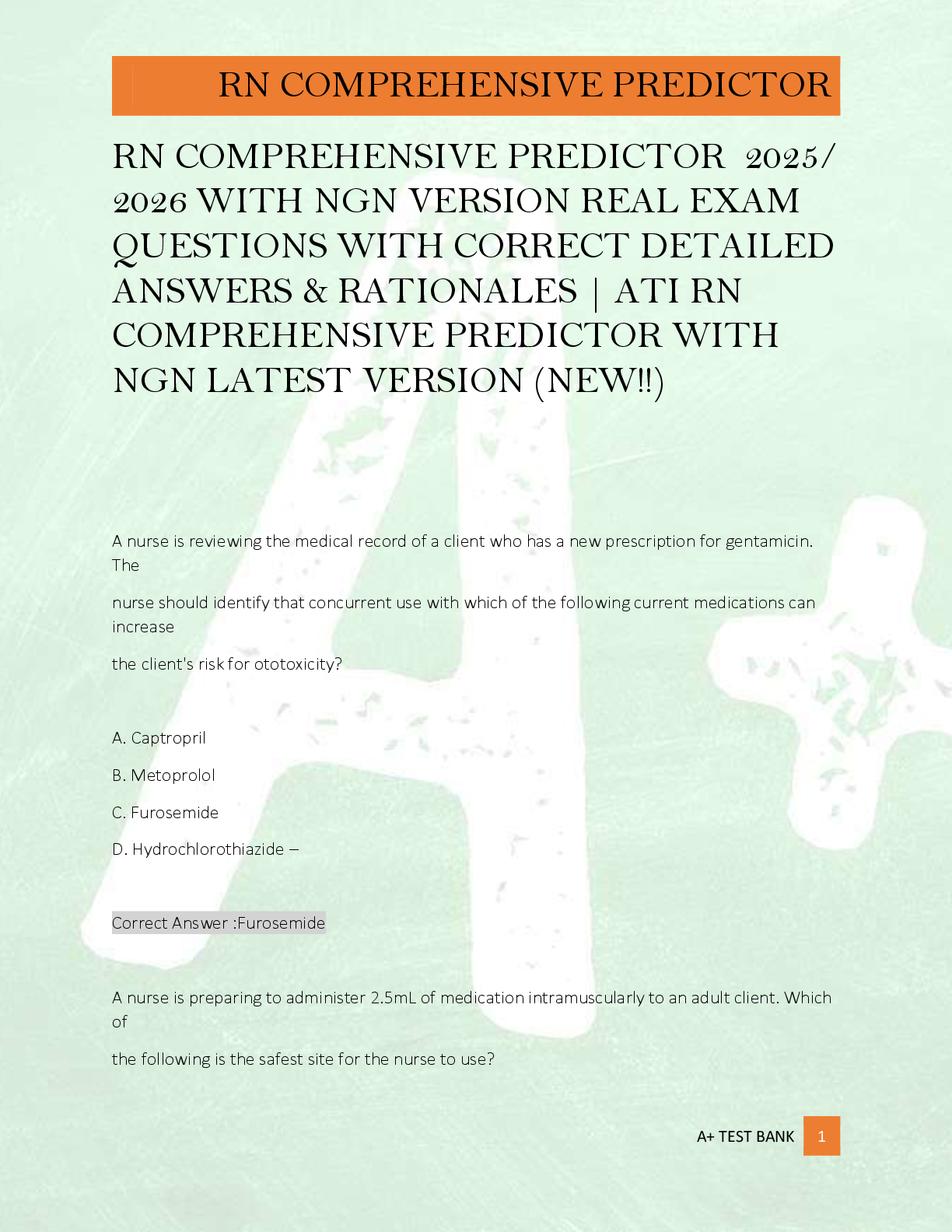 RN COMPREHENSIVE PREDICTOR 2025/ 2026 WITH NGN VERSION REAL EXAM QUE ...