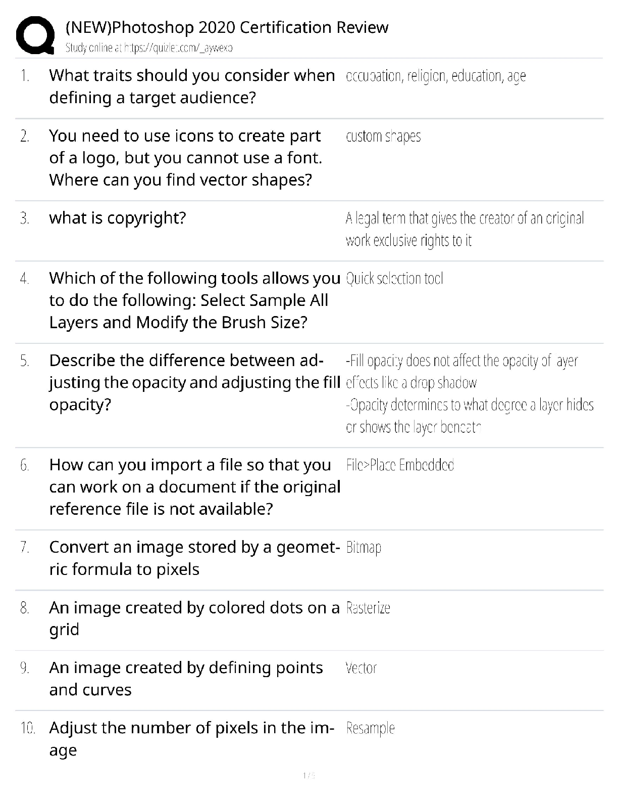 (NEW) Photoshop 2020 Certification / Review Test Bank & Study Guide ...