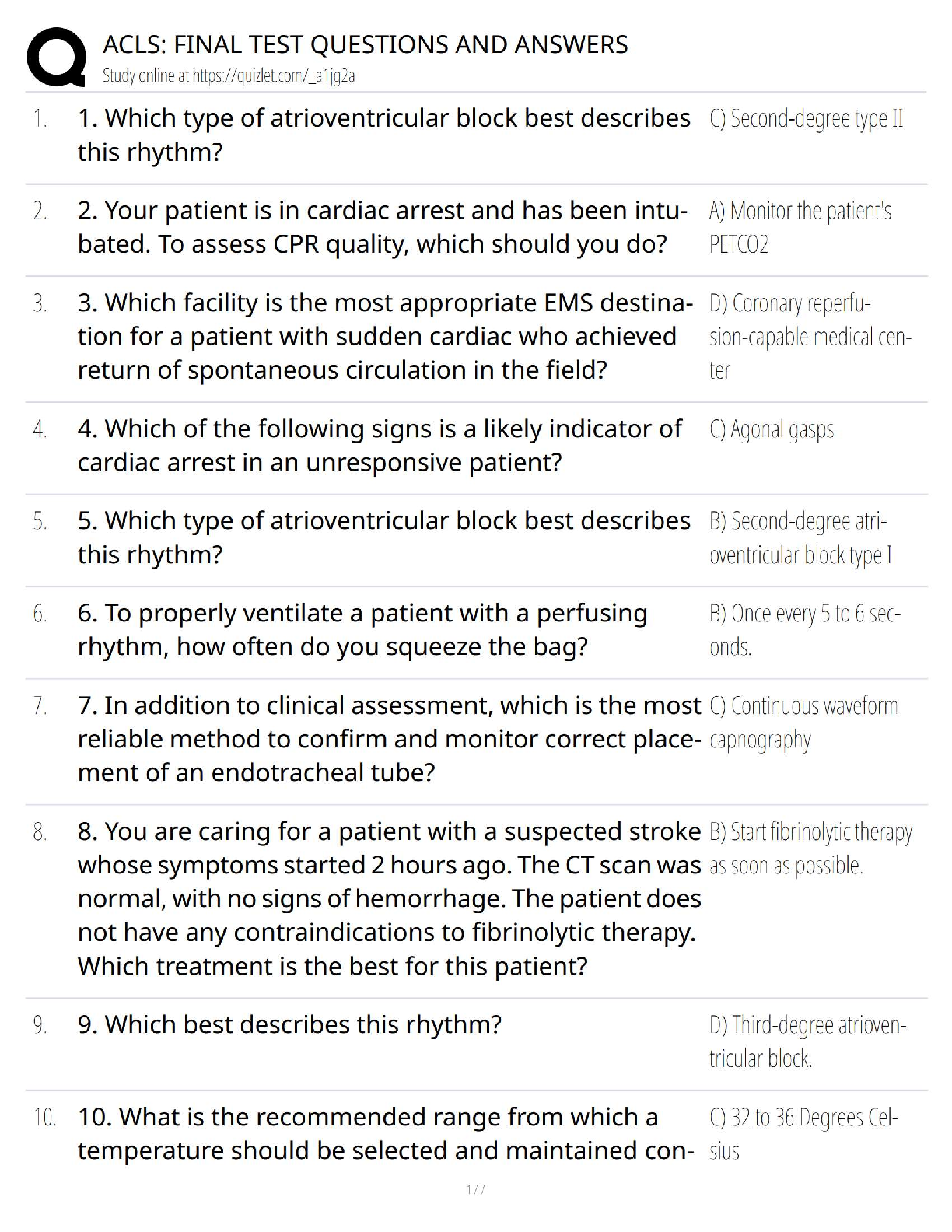 ACLS Final Test Questions and Answers / 2025 Update / Score 100% / New ...
