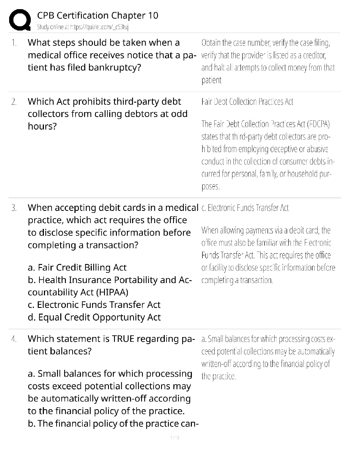 CPB Certification Chapter 10 Test Bank / Medical Billing Exam / 2025 ...