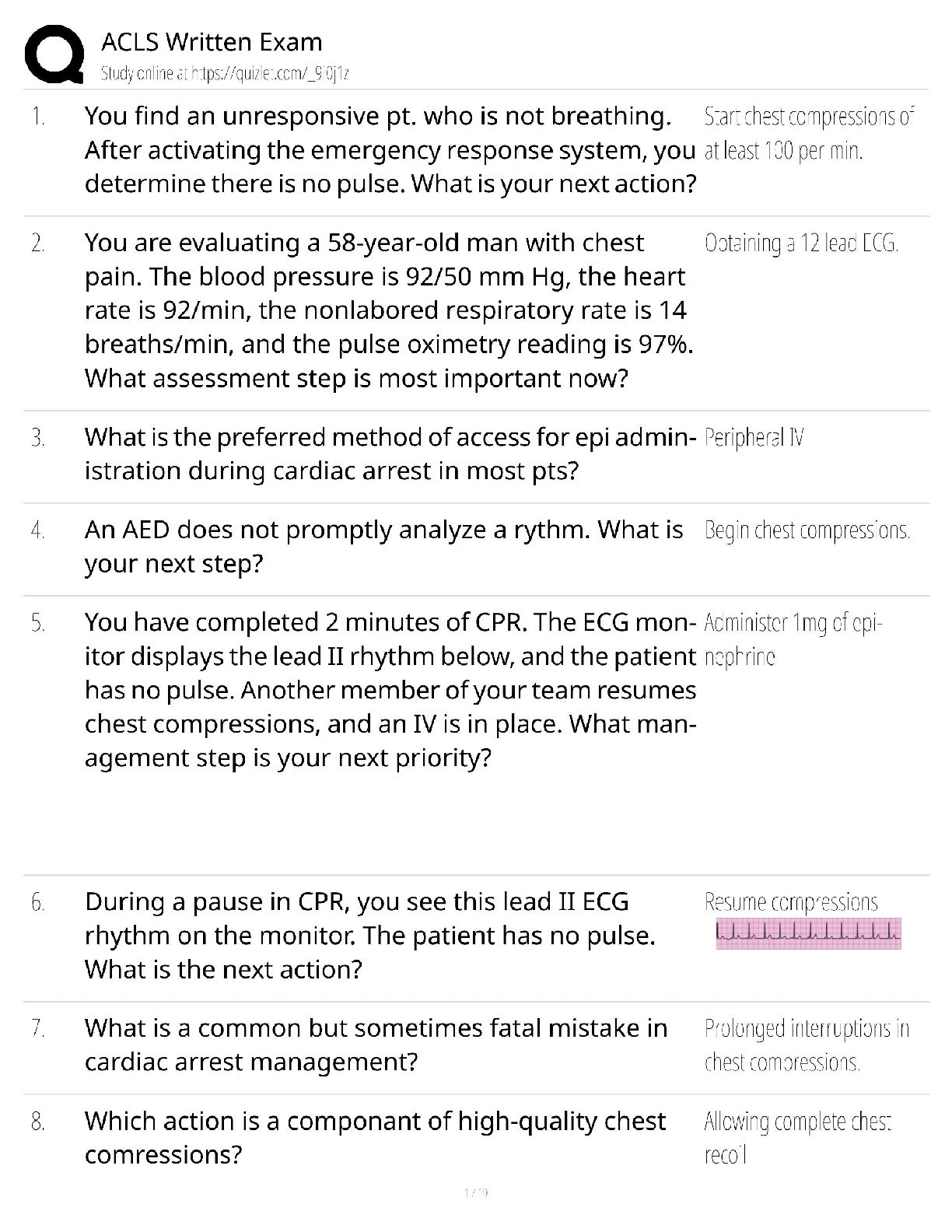 ACLS Written Exam Test Bank / Advanced Cardiac Life Support / 2025 ...