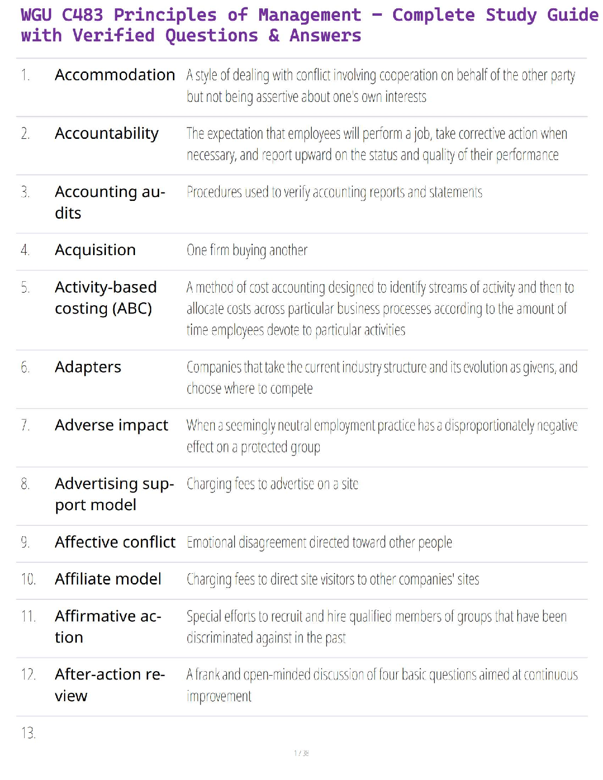 WGU C483 Principles of Management – Complete Study Guide with Verified ...