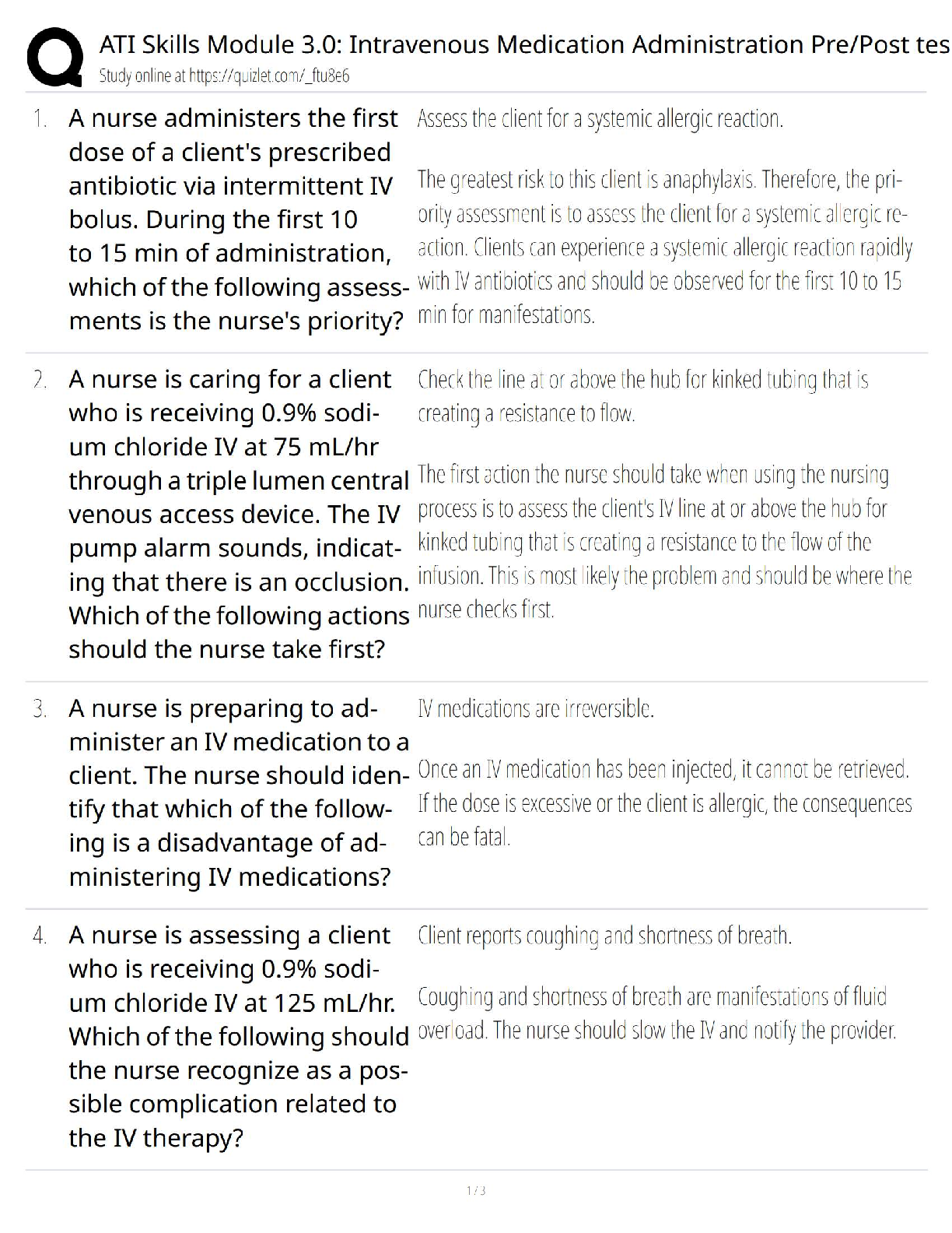 ATI Skills Module 3.0 Intravenous Medication Administration Pre/Post ...