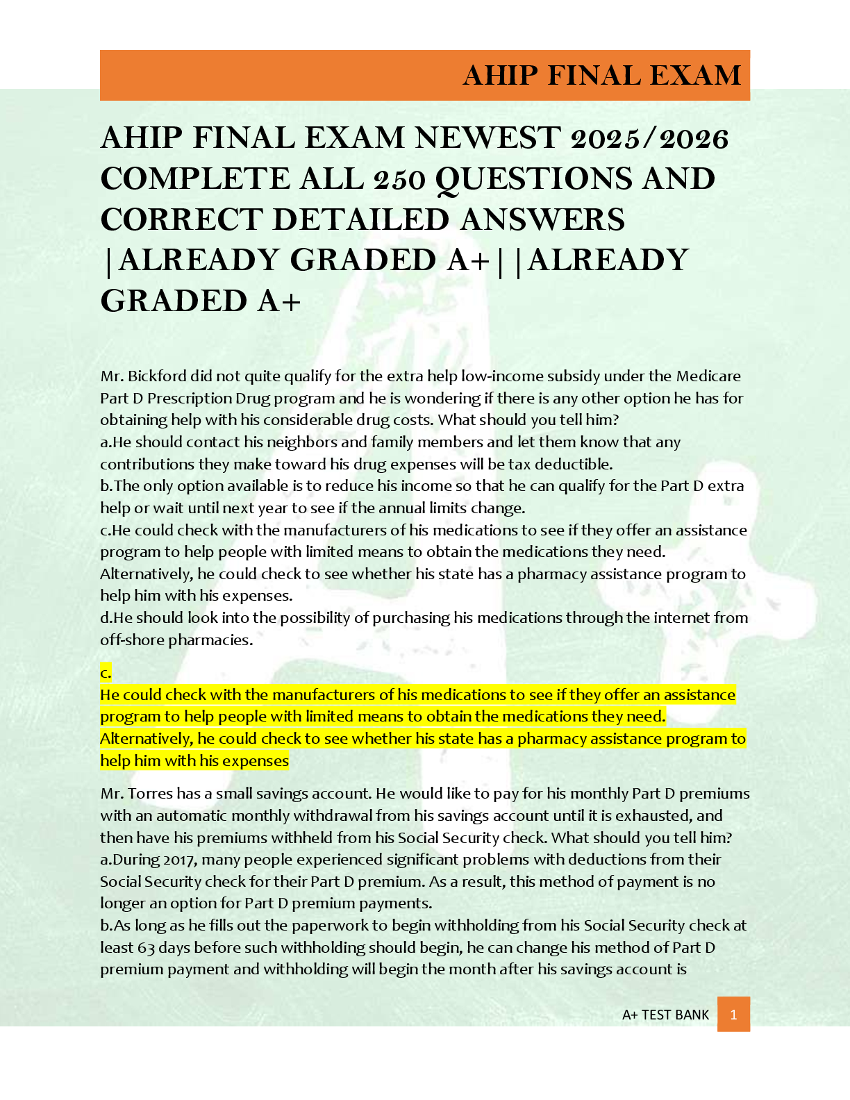 AHIP FINAL EXAM NEWEST 2025/2026 COMPLETE ALL 250 QUESTIONS AND CORRECT ...
