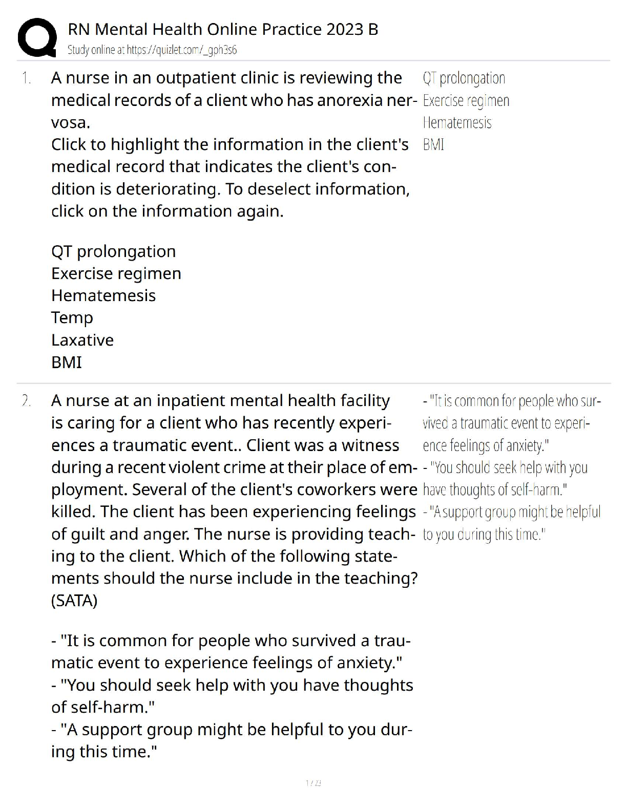 RN Mental Health Online Practice 2023 B / 2025 Update / NCLEX HESI ...