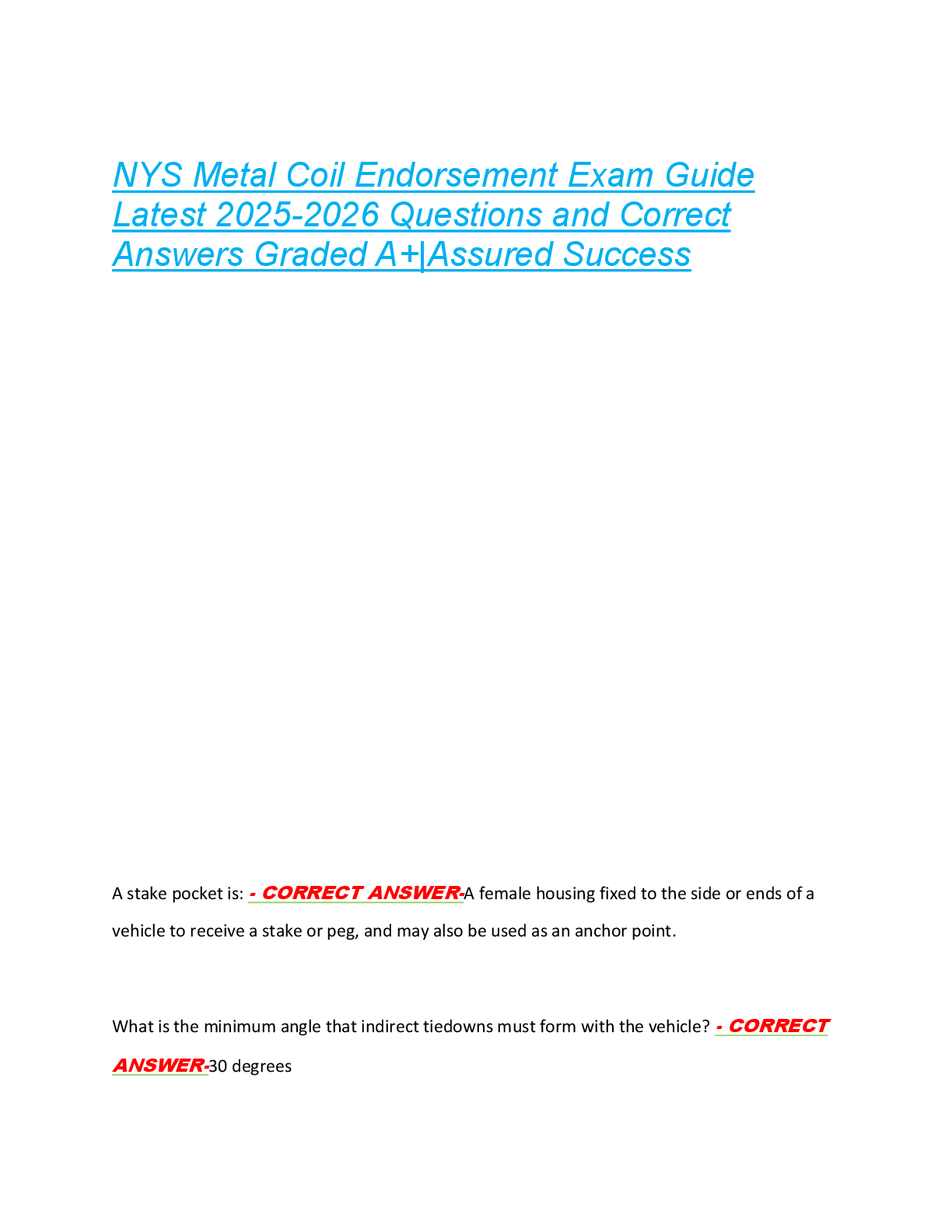 NYS Metal Coil Endorsement Exam Guide Latest 2025-2026 Questions and ...