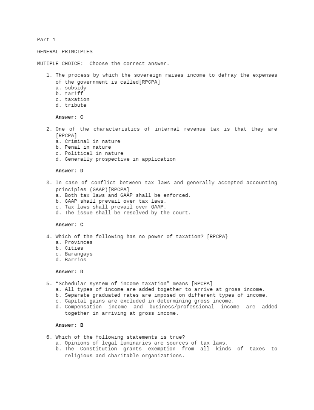 GENERAL PRINCIPLES MUTIPLE CHOICE QUESTIONS