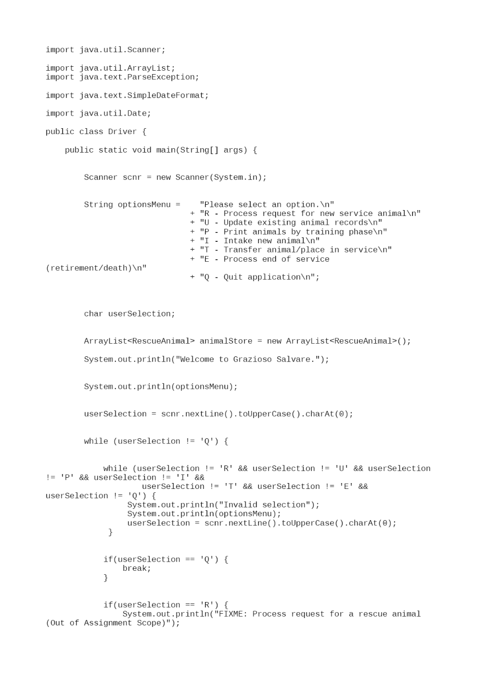 Southern New Hampshire University IT 145 X6485 Driver.Java Class File