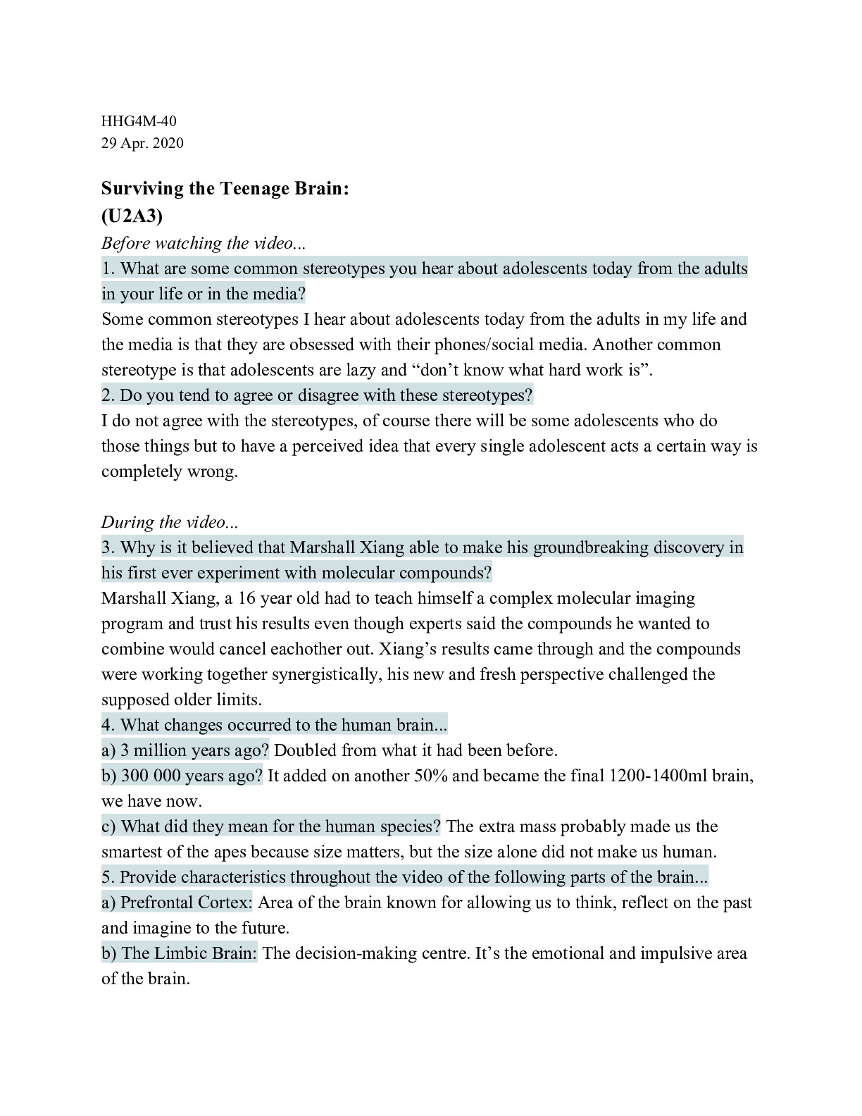 HHG4M, U2A3-SurvivingtheTeenageBrain Answers HHG4M-40 29 Apr. 2020 ...