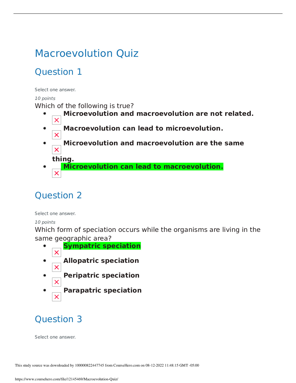 University of Maryland, University College BIO 101 Human Biology Macroevolution Quiz. 100% Score