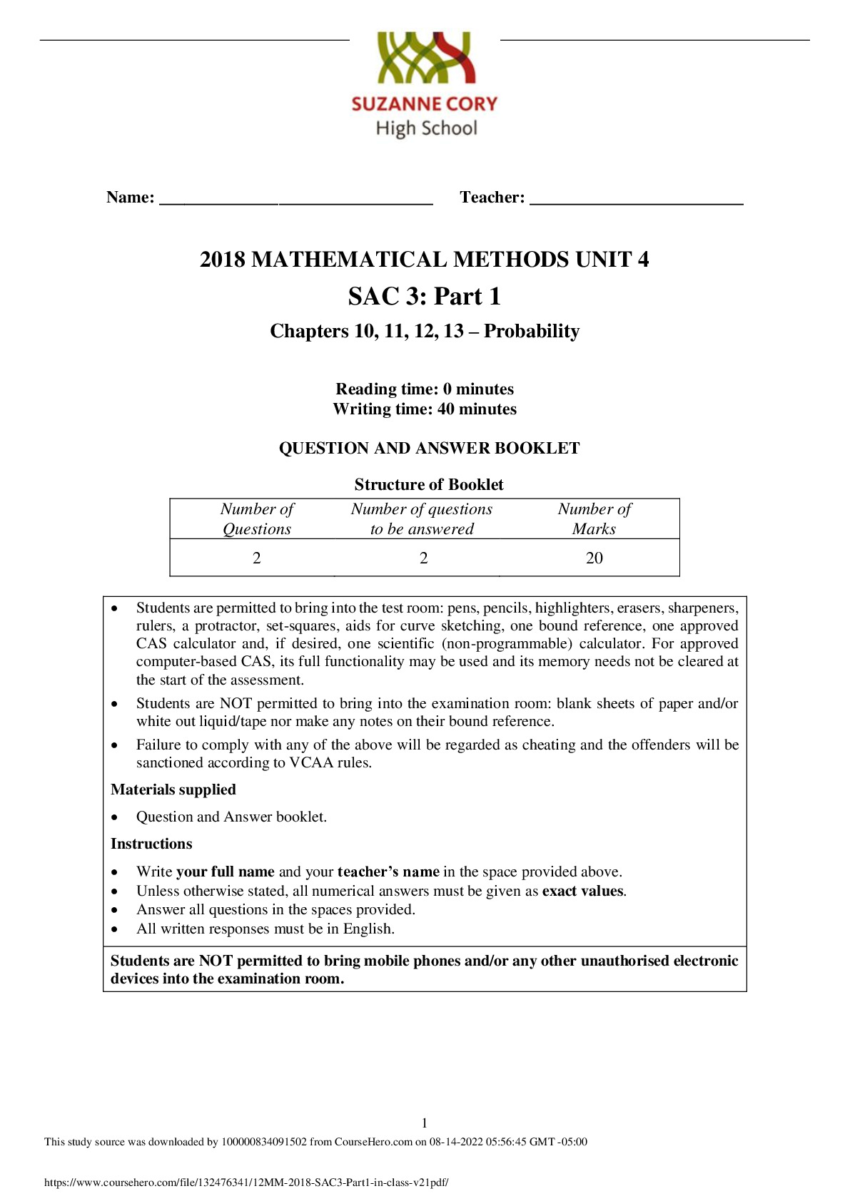 Monash UniversityCHEMISTRYCHEMISTRY 212MM 2018 SAC3 Part1 (in class) v2 ...
