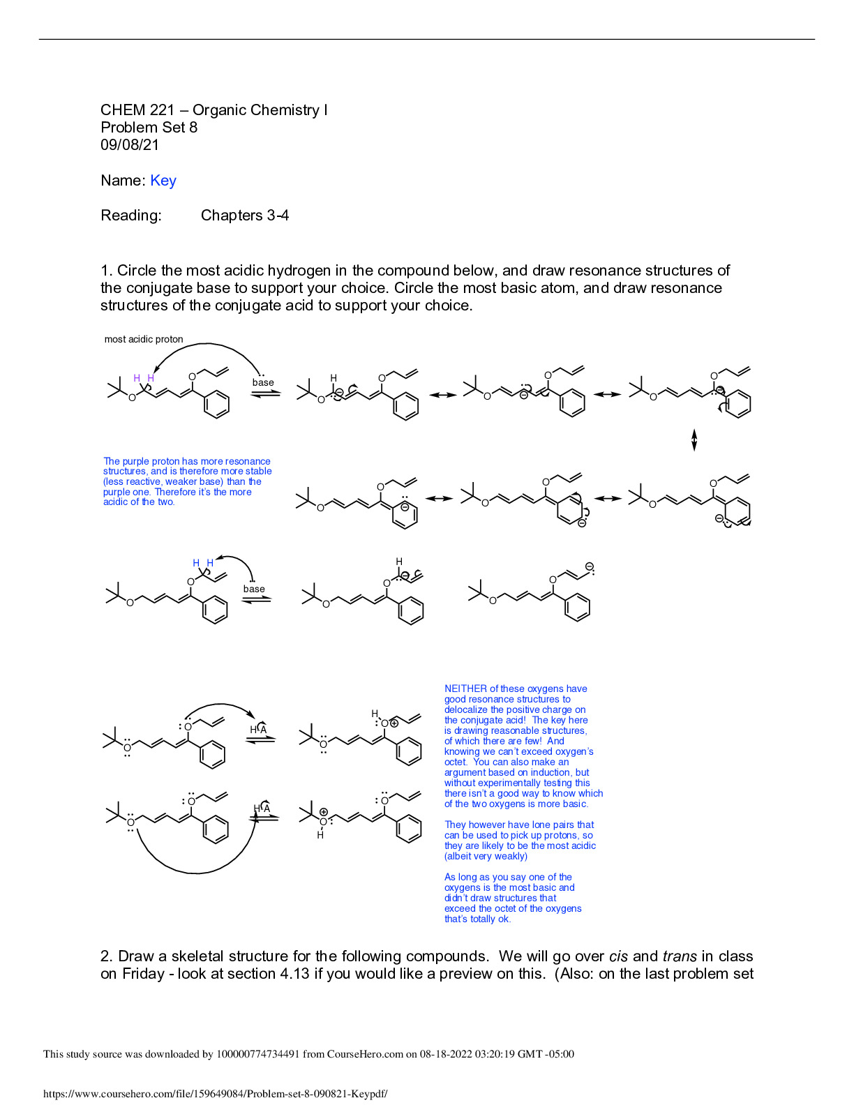 CHEM MISC CHEM 221 – Organic Chemistry I Problem Set 8 09/08/21 Name: Key Reading: Chapters 3-4
