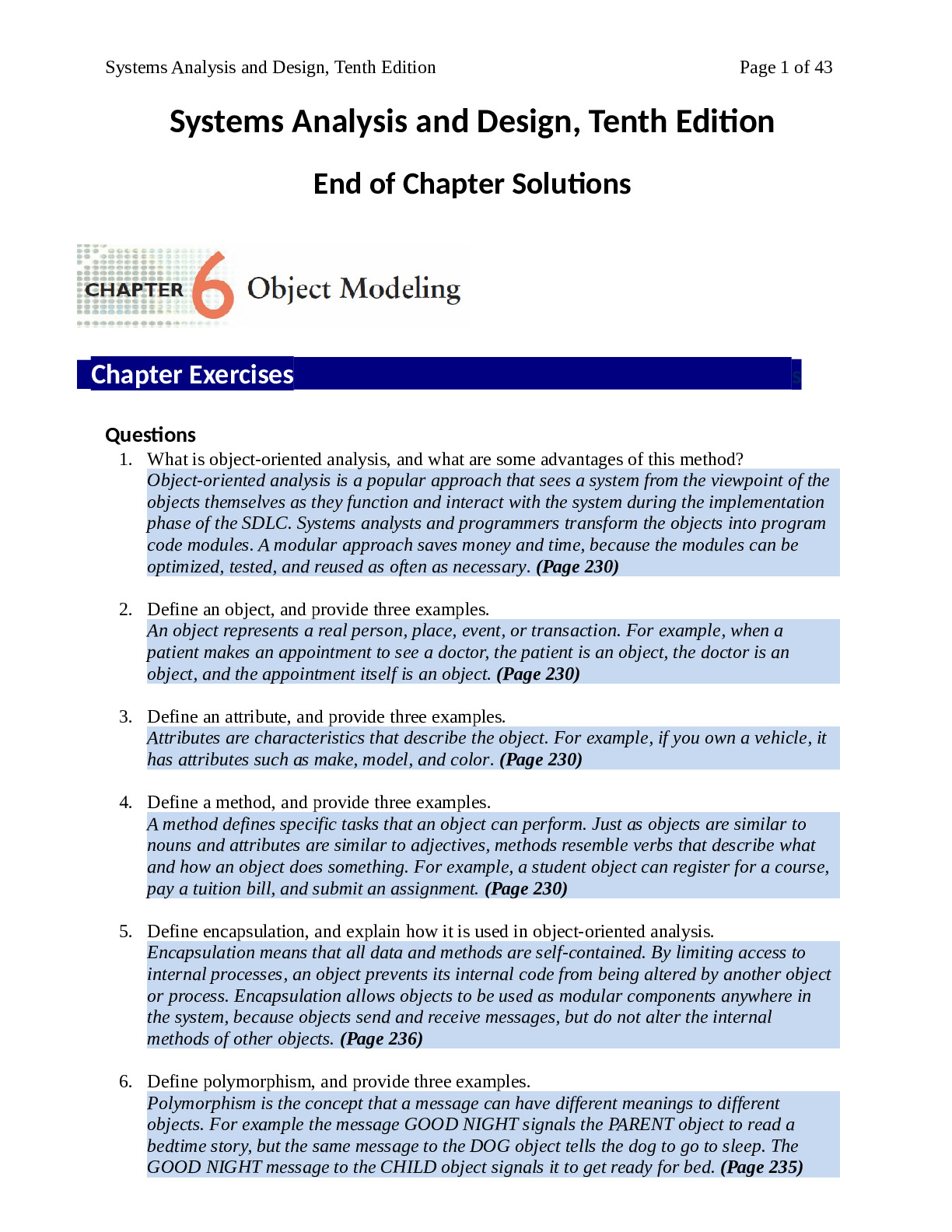 Systems Analysis And Design Tenth Edition End Of Chapter Solutions Chapter 6 Object Modeling