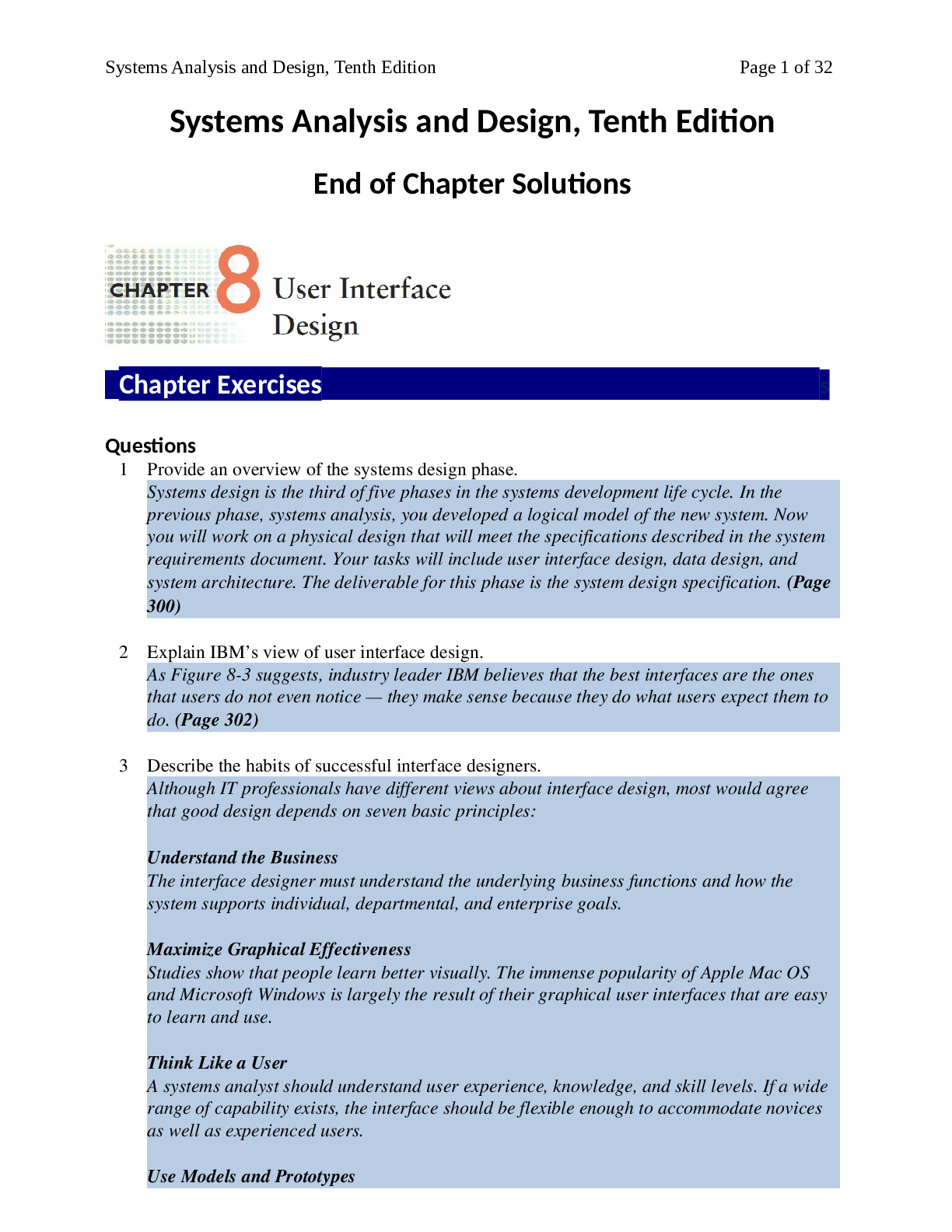 Systems Analysis and Design, Tenth Edition End of Chapter Solutions. CHAPTER 8 User Interface Design