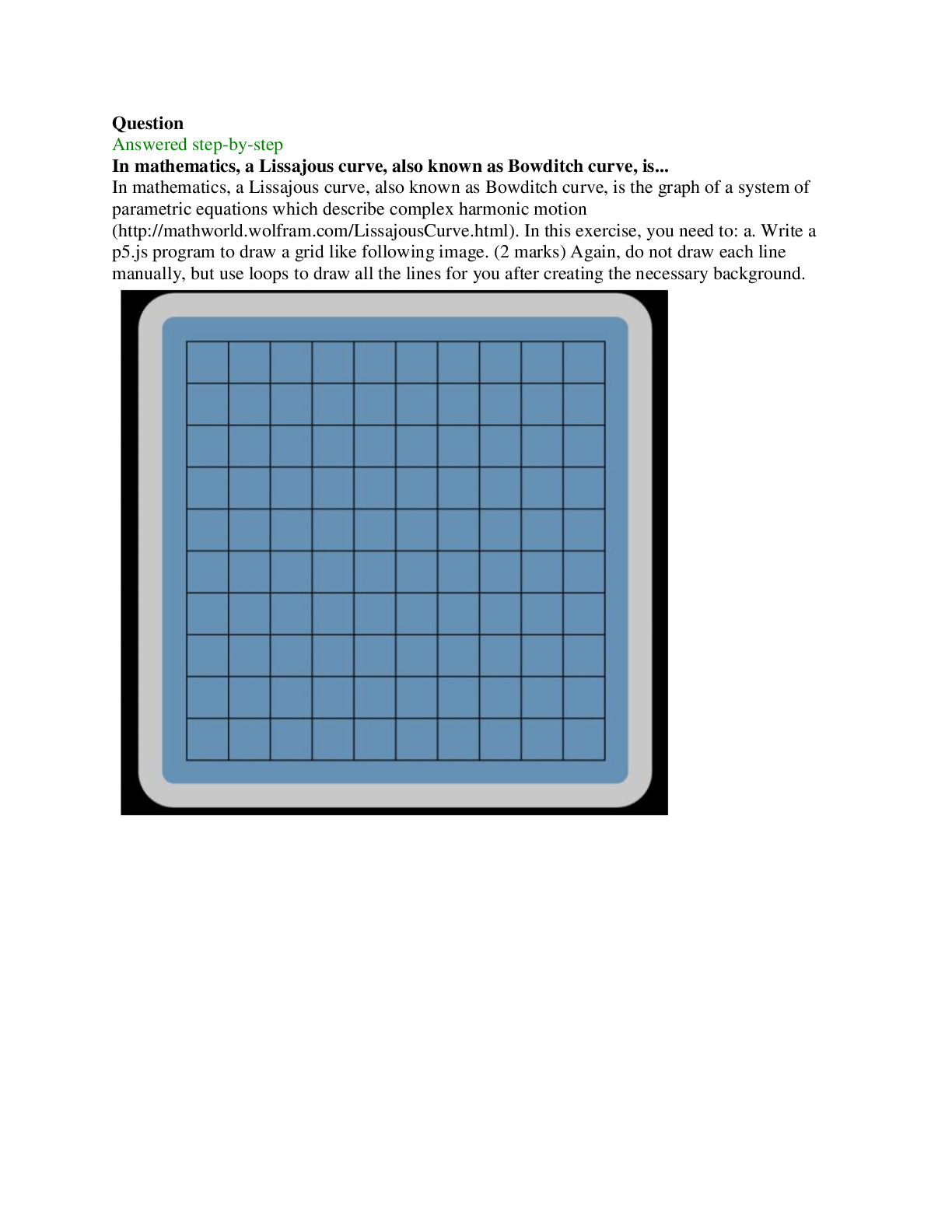 In mathematics, a Lissajous curve, also known as Bowditch curve, is the ...