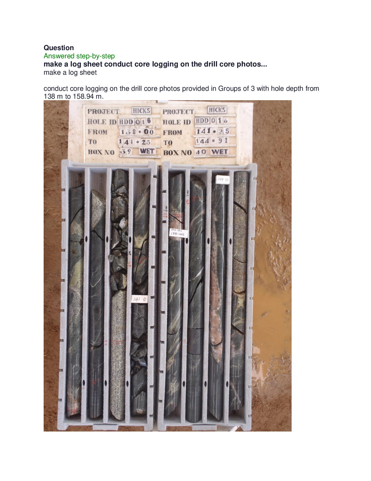 make a log sheet conduct core logging on the drill core photos provided ...