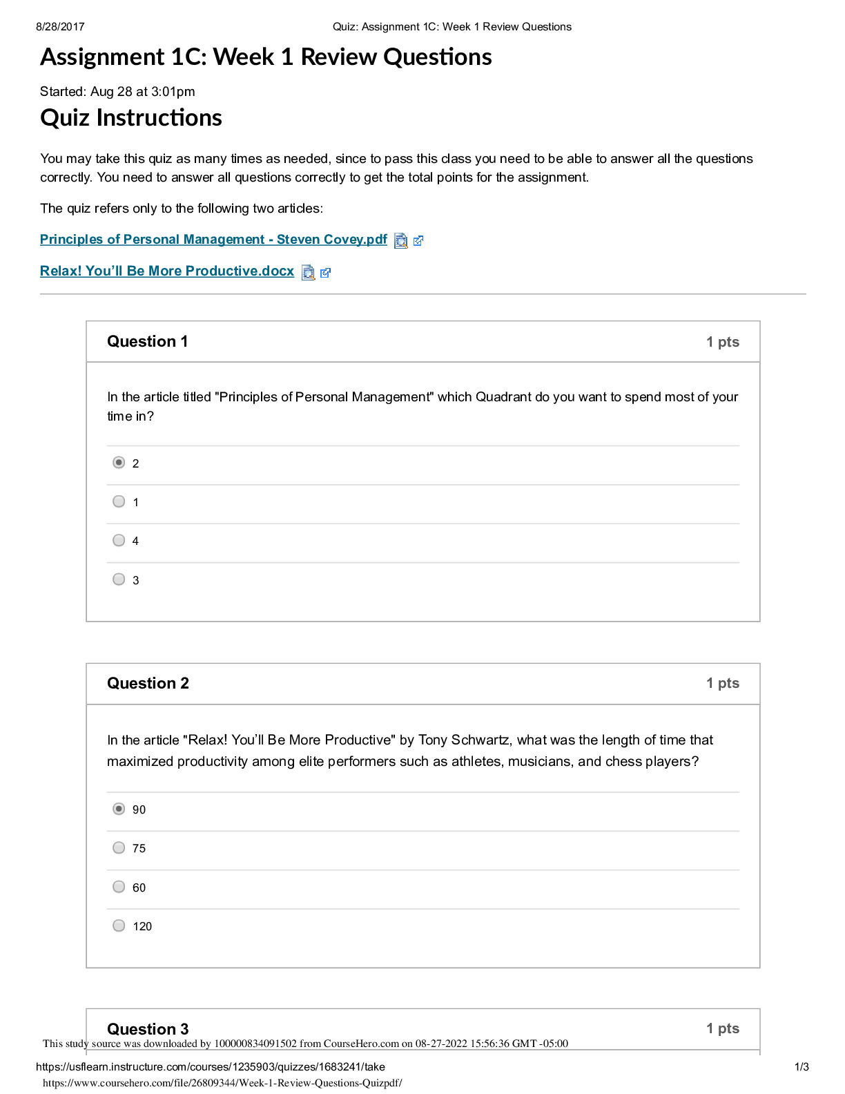 Week 1 Review Questions Quiz.University of South Florida EGN 3000