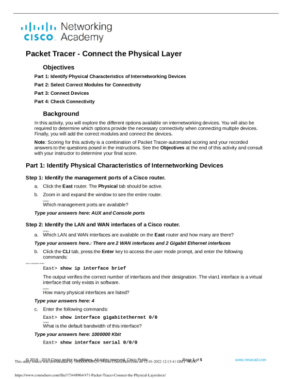 Networking Academy: Packet Tracer - Connect the Physical Layer